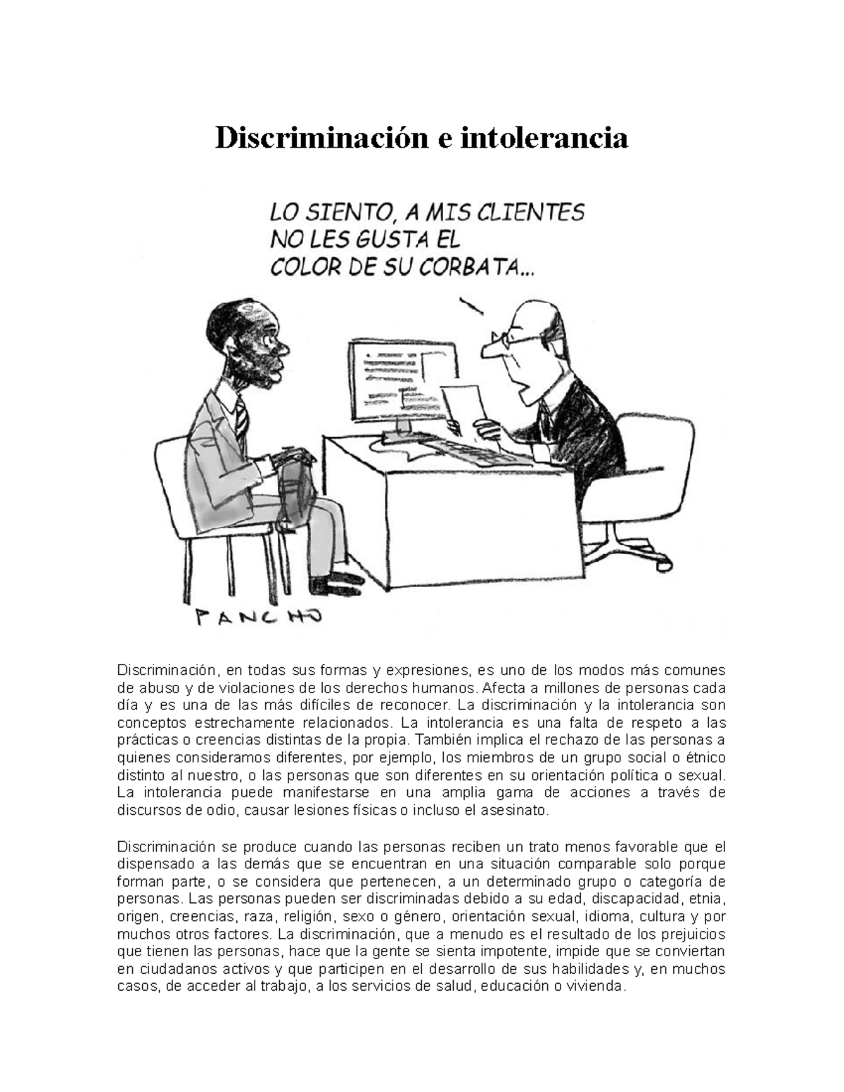 Discriminación e intolerancia - Discriminación e intolerancia ...