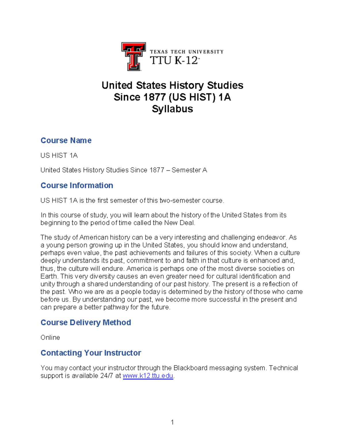 Ushist 1A-Syllabus - Critical Thinking Questions - United States ...