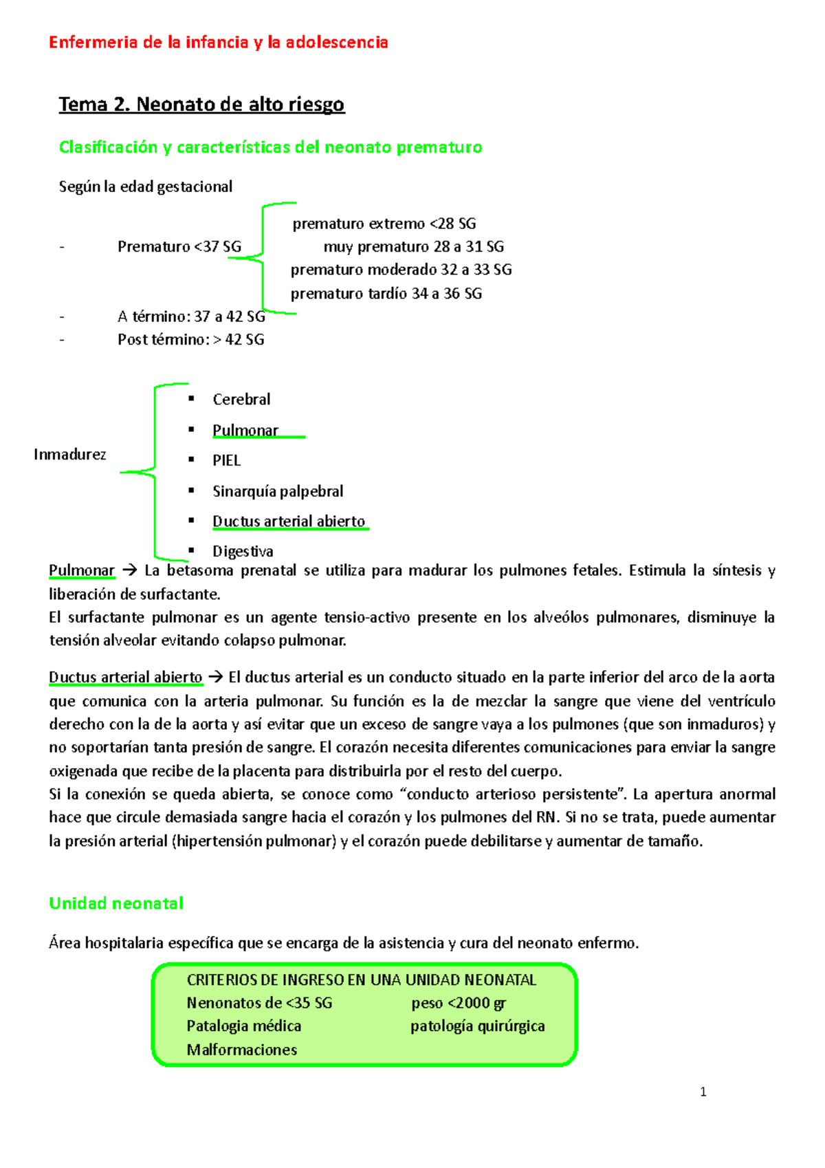 neonatos tema 1 y 2 - Tema 2. Neonato de alto riesgo Clasificación y ...