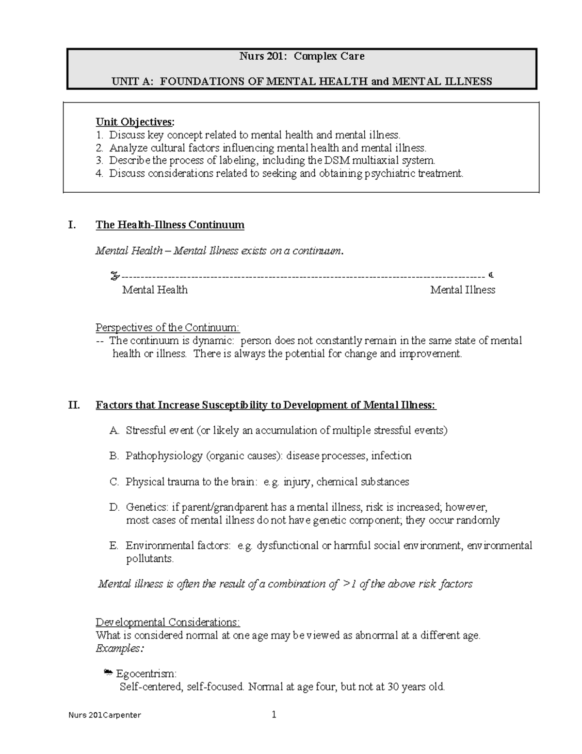 Unit A Foundations of Psych Lecture - Nurs 201: Complex Care UNIT A ...