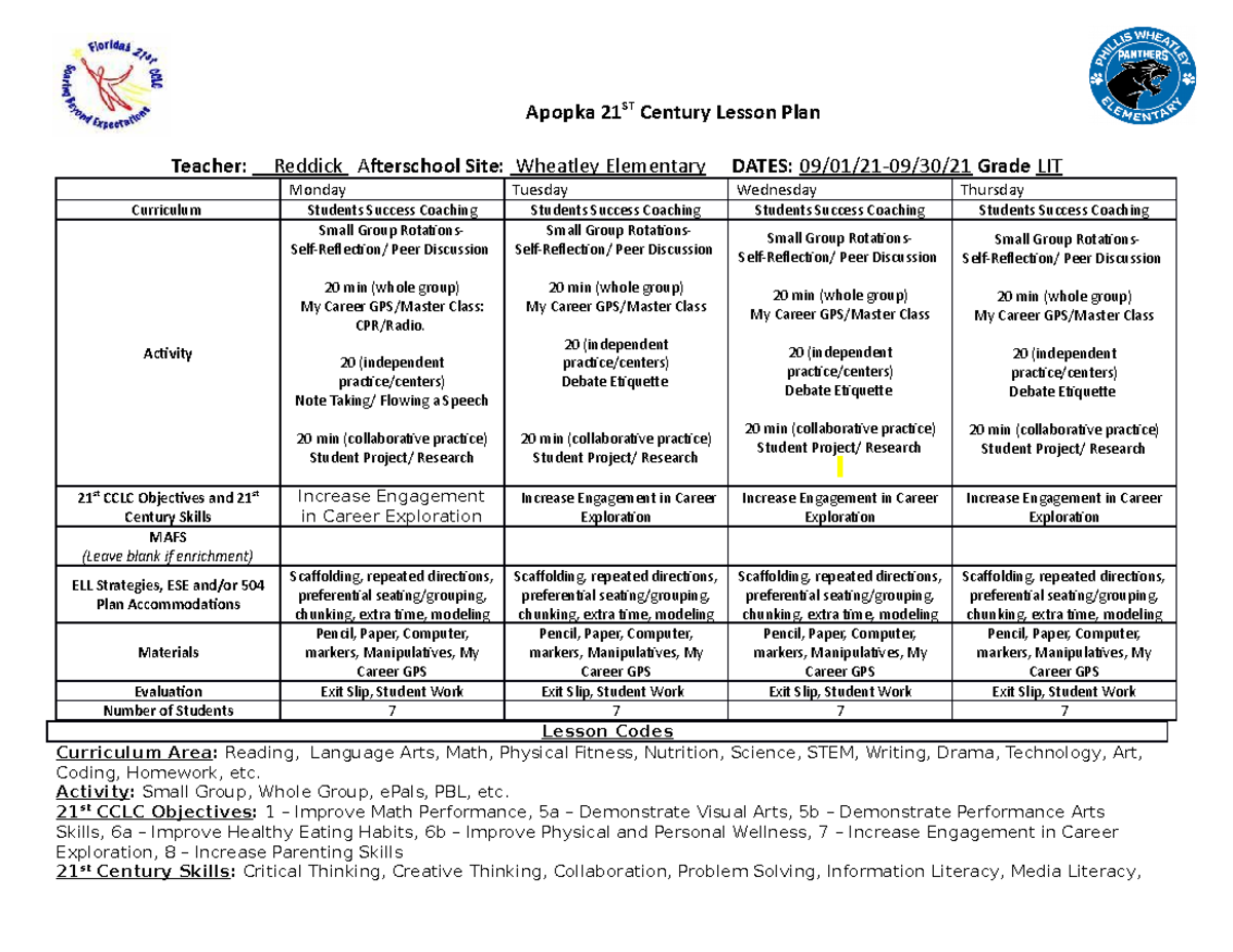 Enrichment Lesson Plan October - Apopka 21ST Century Lesson Plan ...