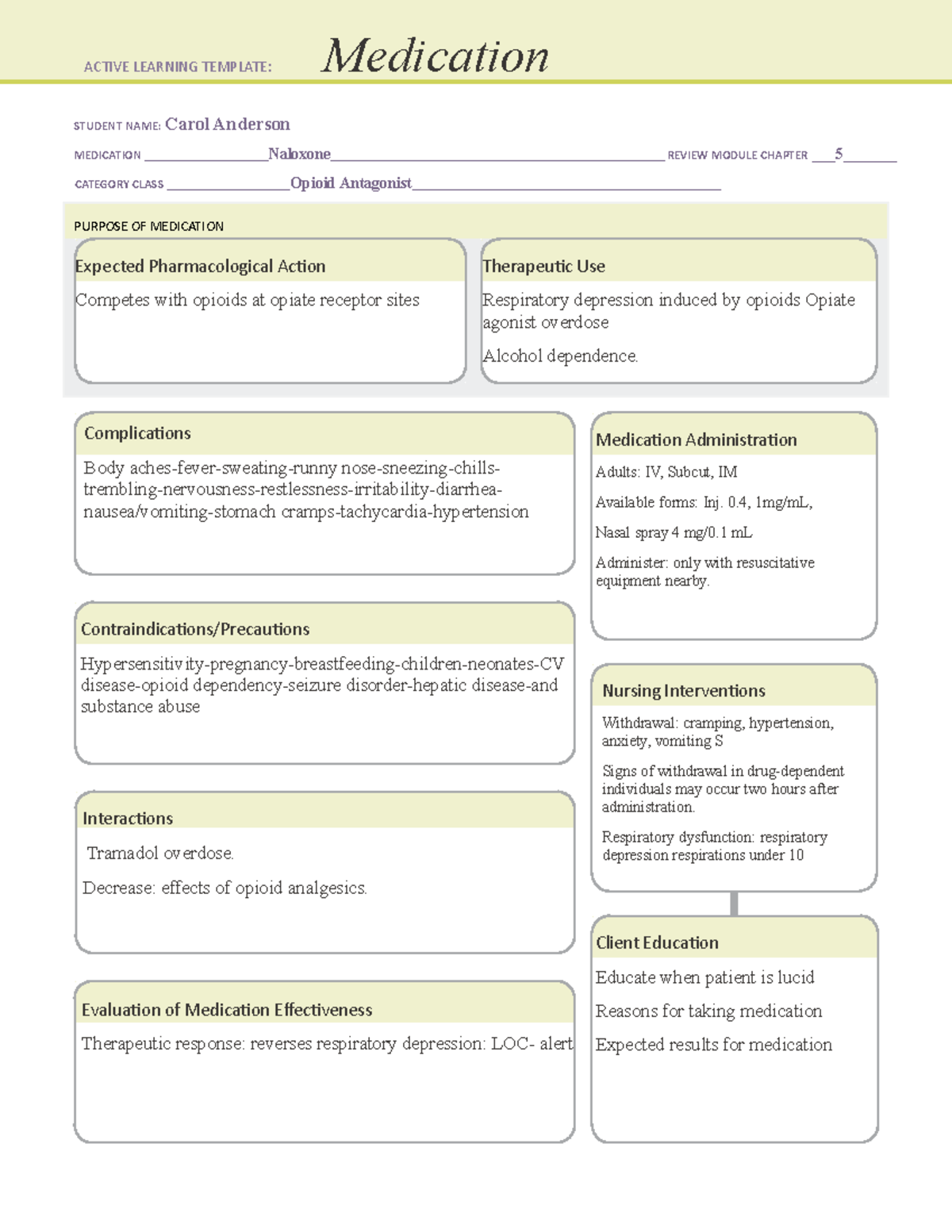 ATI ALT Med Template for Naxalone 08042021 - STUDENT NAME: Carol ...