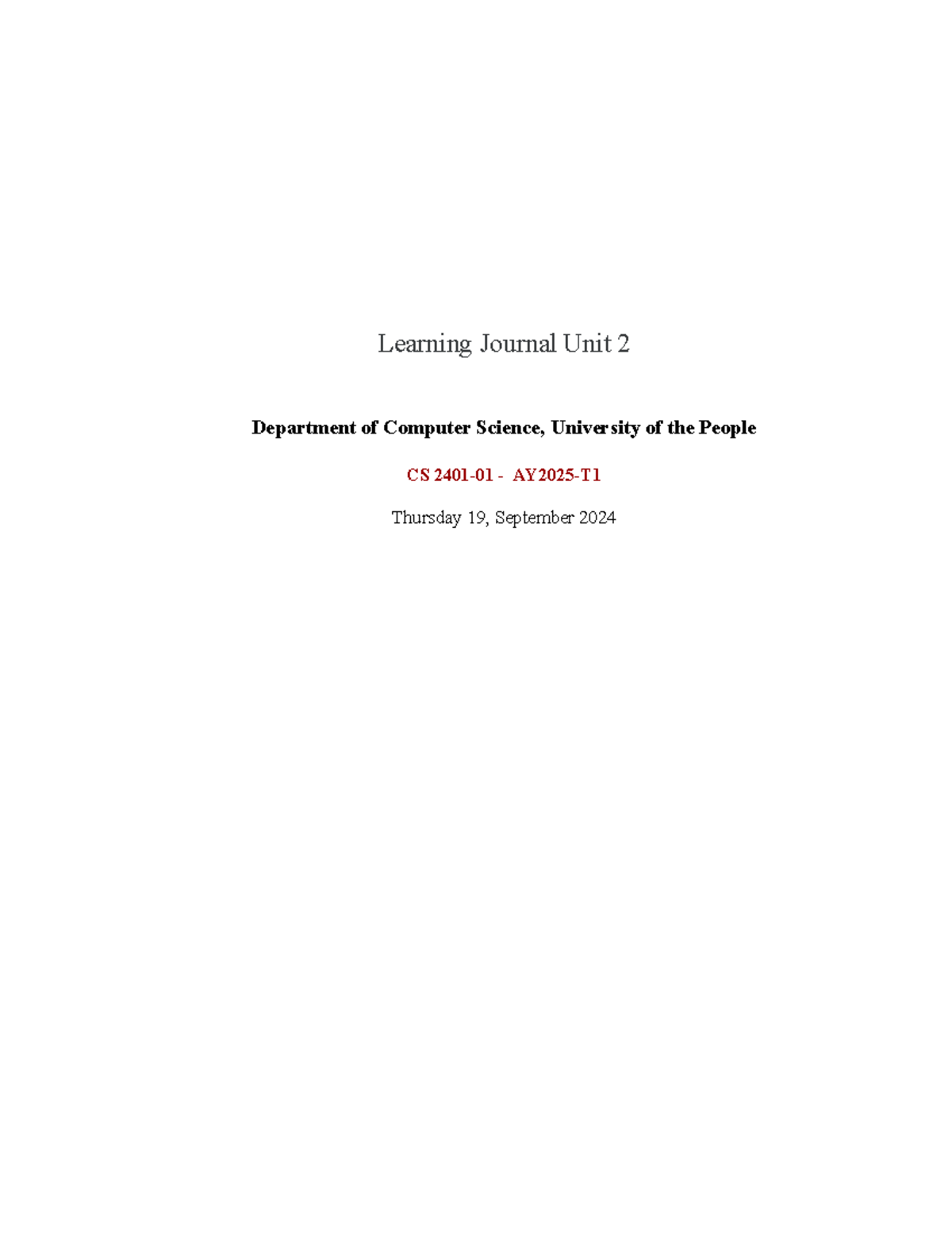 CS2401 Learning Journal Unit 2 Peter Okorafor - Learning Journal Unit 2 Department of Computer ...