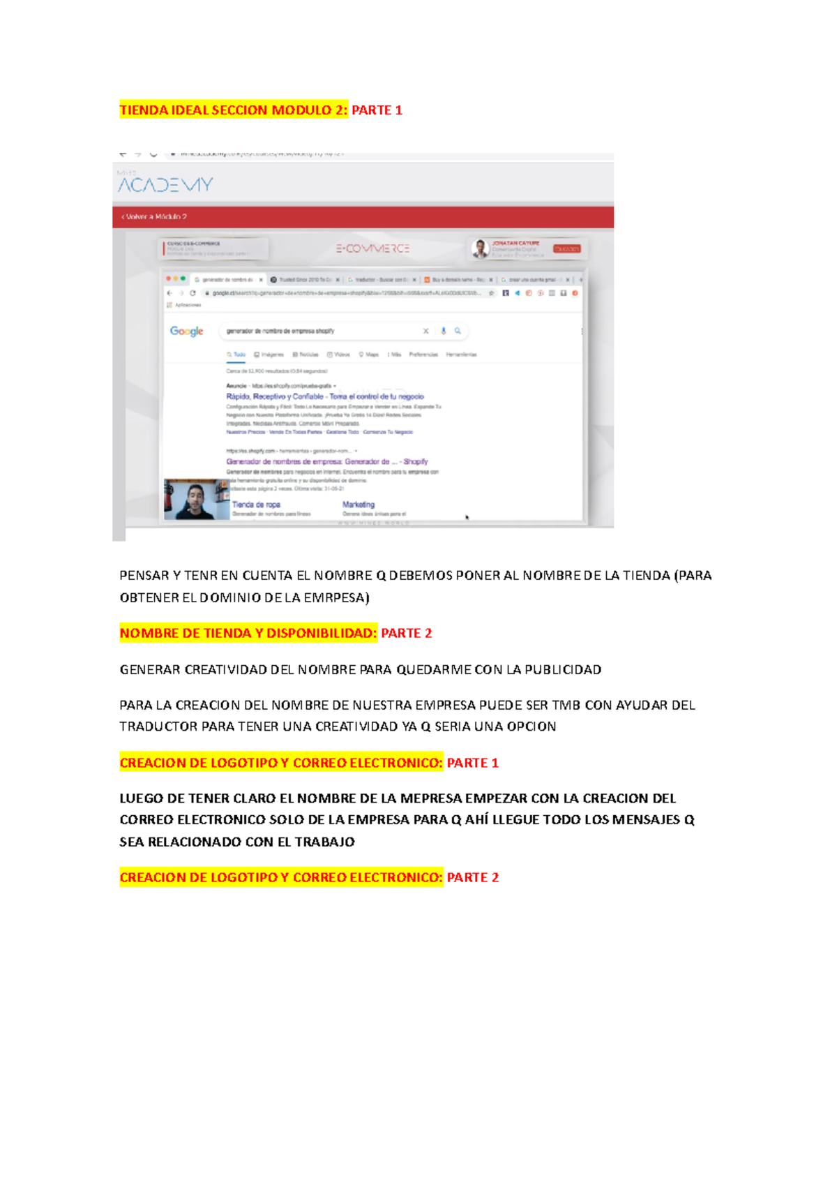 Tienda Ideal Seccion Modulo 2 - TIENDA IDEAL SECCION MODULO 2: PARTE 1 PENSAR Y TENR EN CUENTA ...