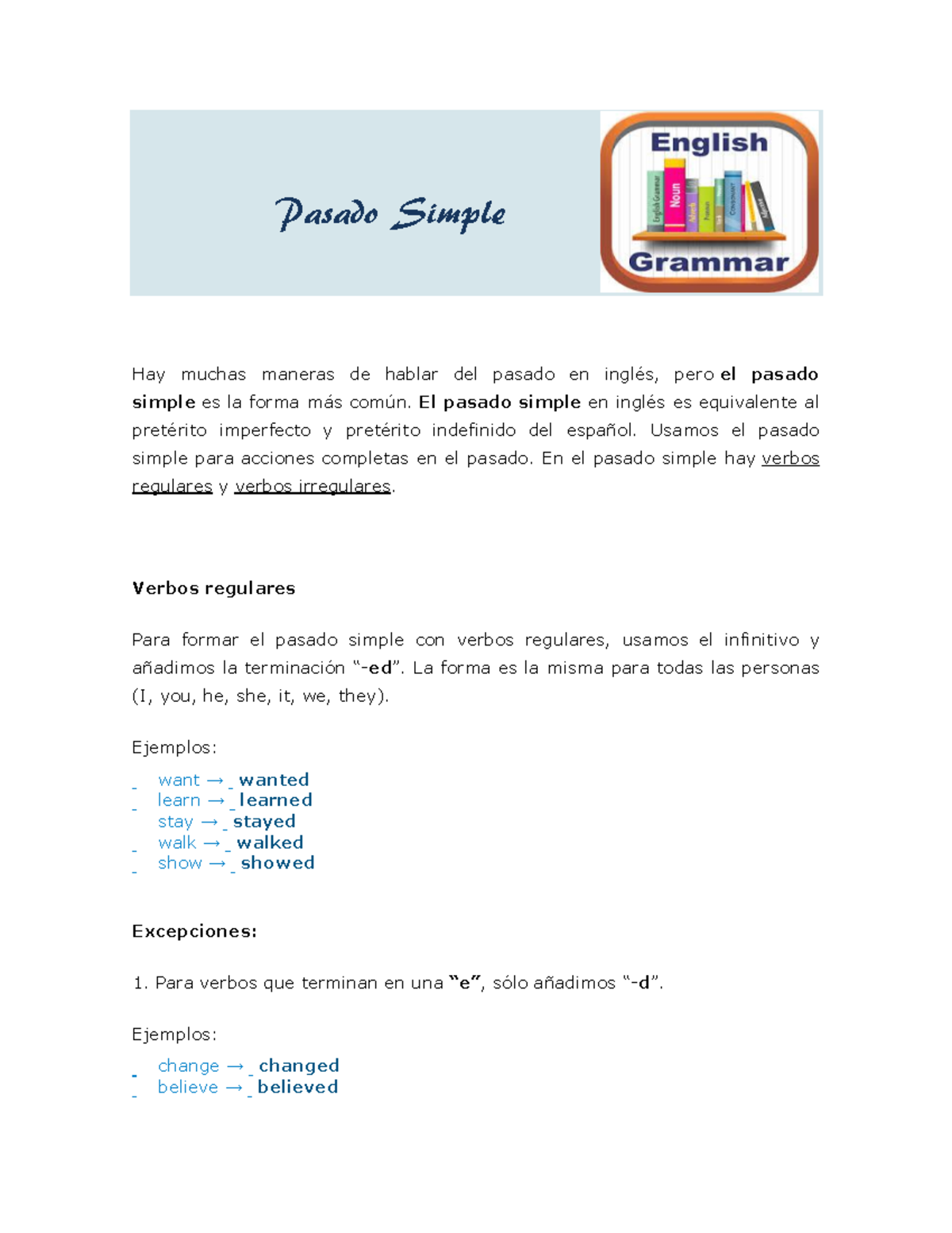 Pasado Simple - Teoría, practica y traducciones - Pasado Simple Hay ...