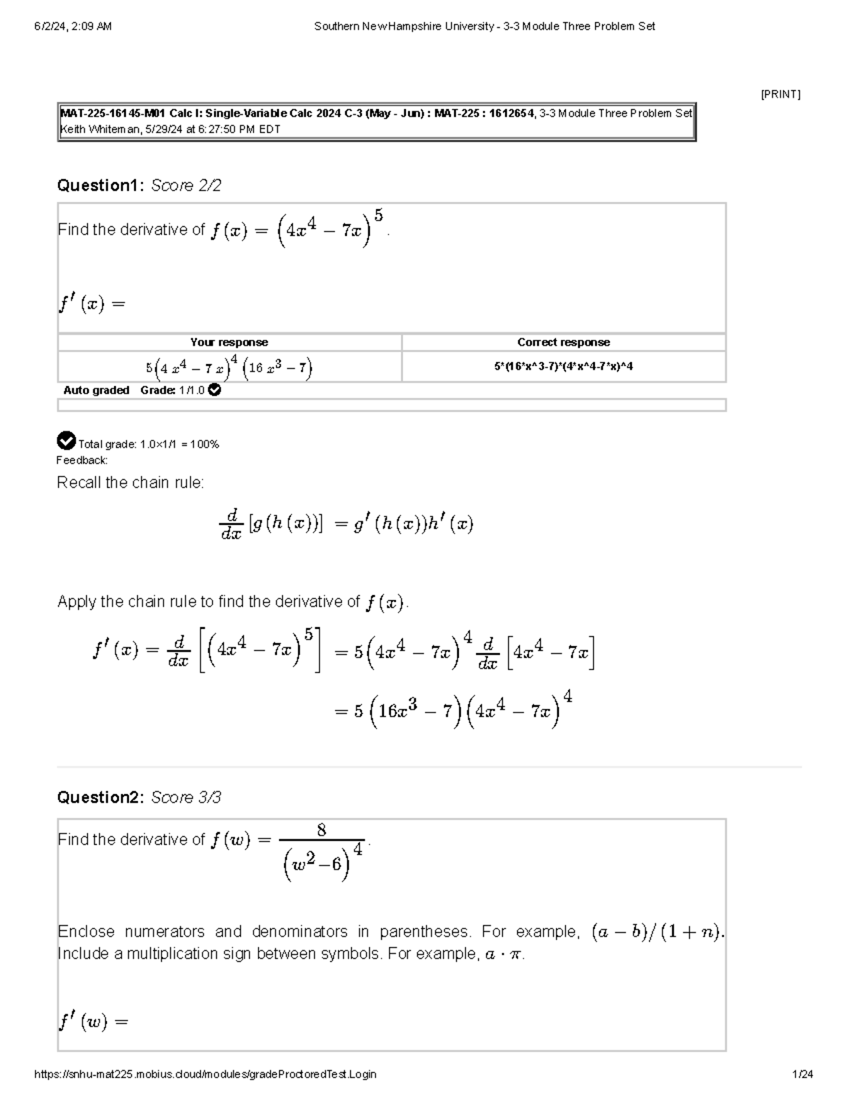 WK3 Problem Set Study Guide - [PRINT] MAT-225-16145-M01 Calc I: Single-Variable Calc 2024 C-3 ...