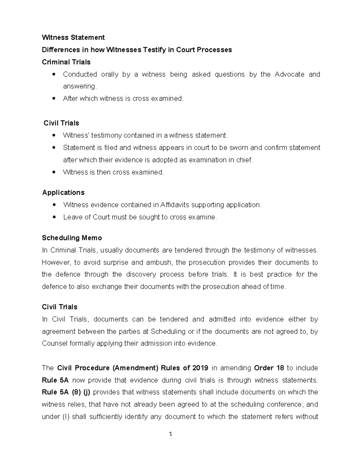 Witness Statement - Very good - Witness Statement Differences in how ...