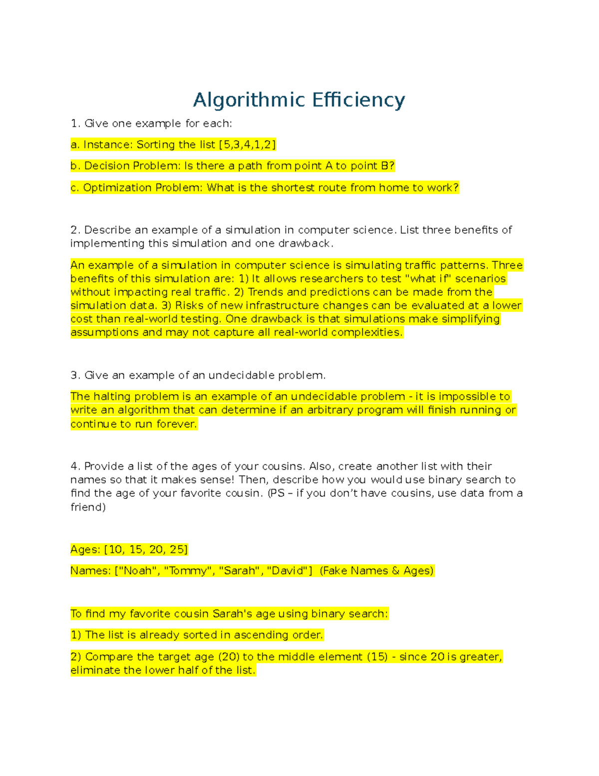 Algorithmic Efficiency Algorithmic Efficiency Give One Example For Each A Instance Sorting 