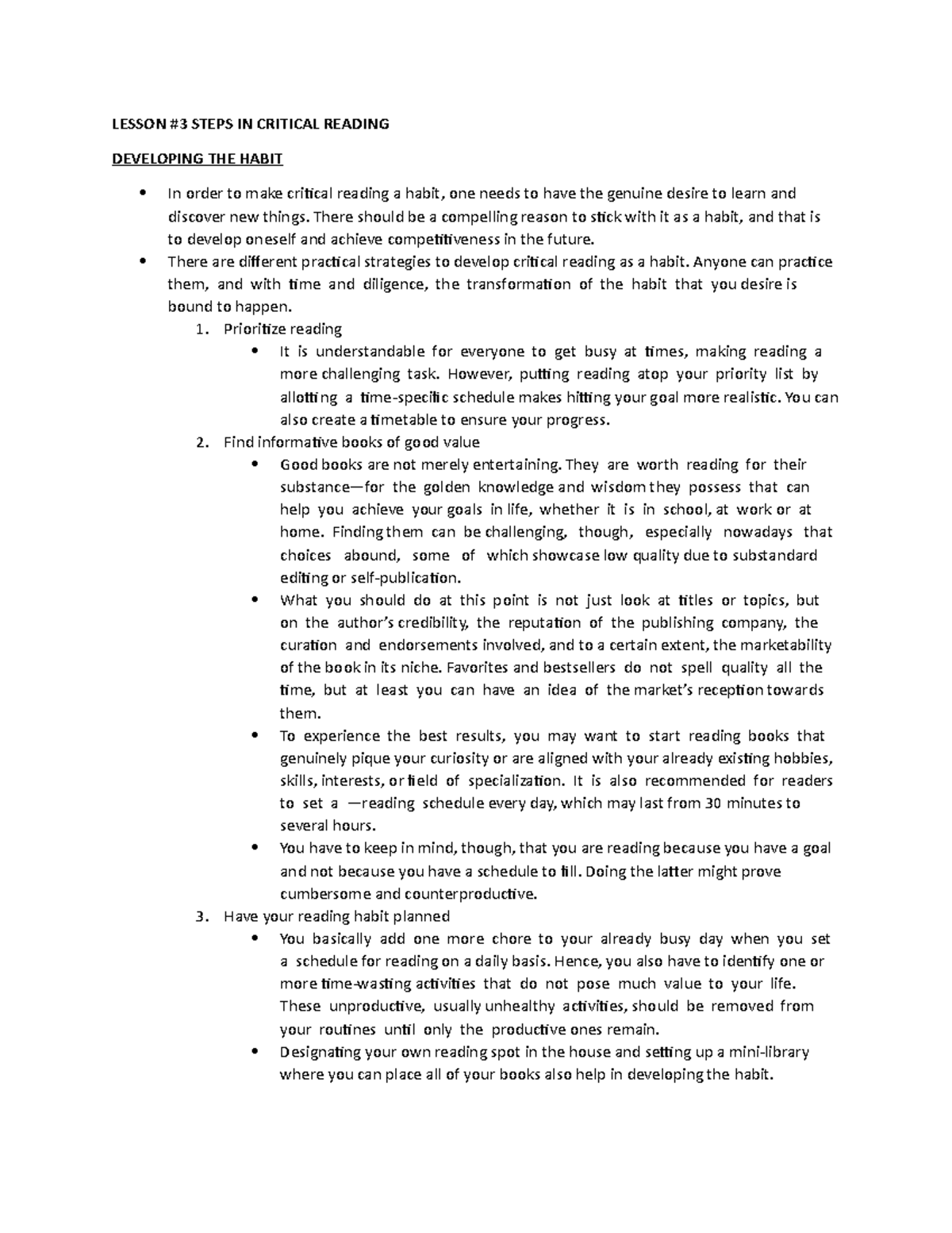 Lesson #3 Steps IN Critical Reading - LESSON #3 STEPS IN CRITICAL ...