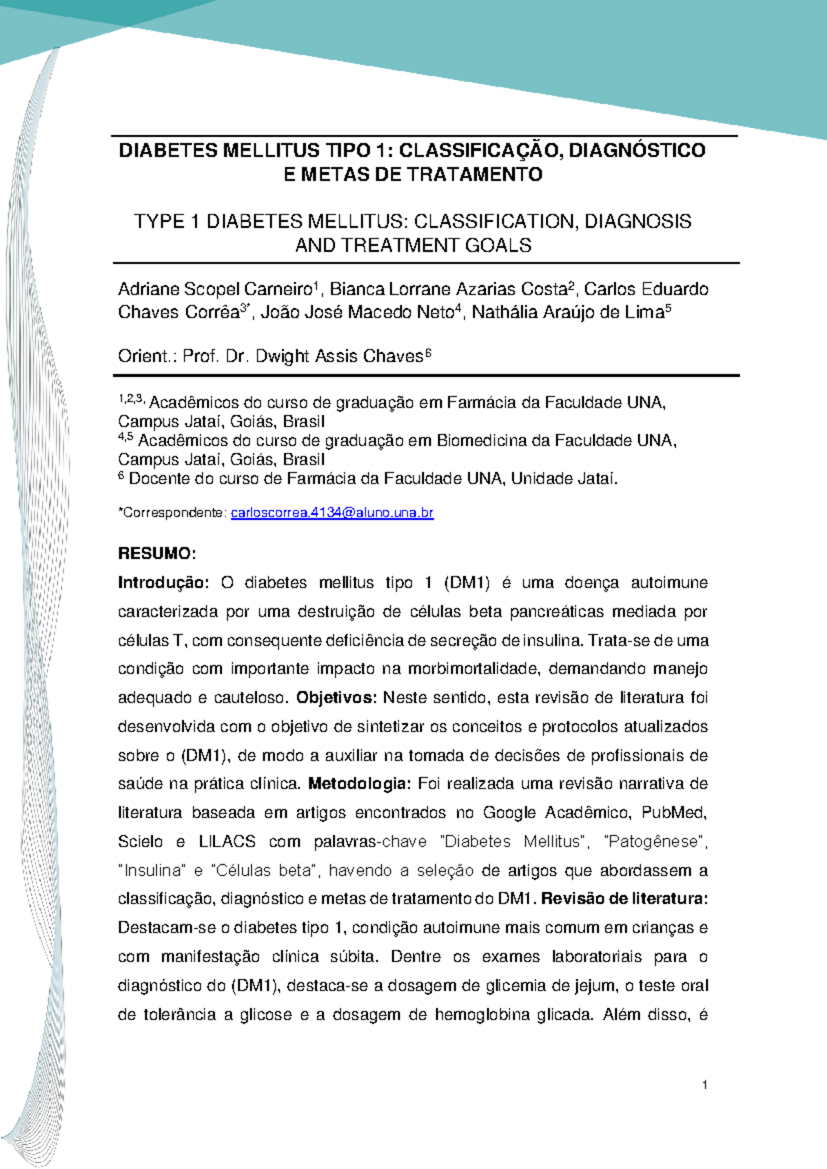 Diabetes Mellitus TIPO 1 - Classificação, Diagnóstico E Metas DE ...