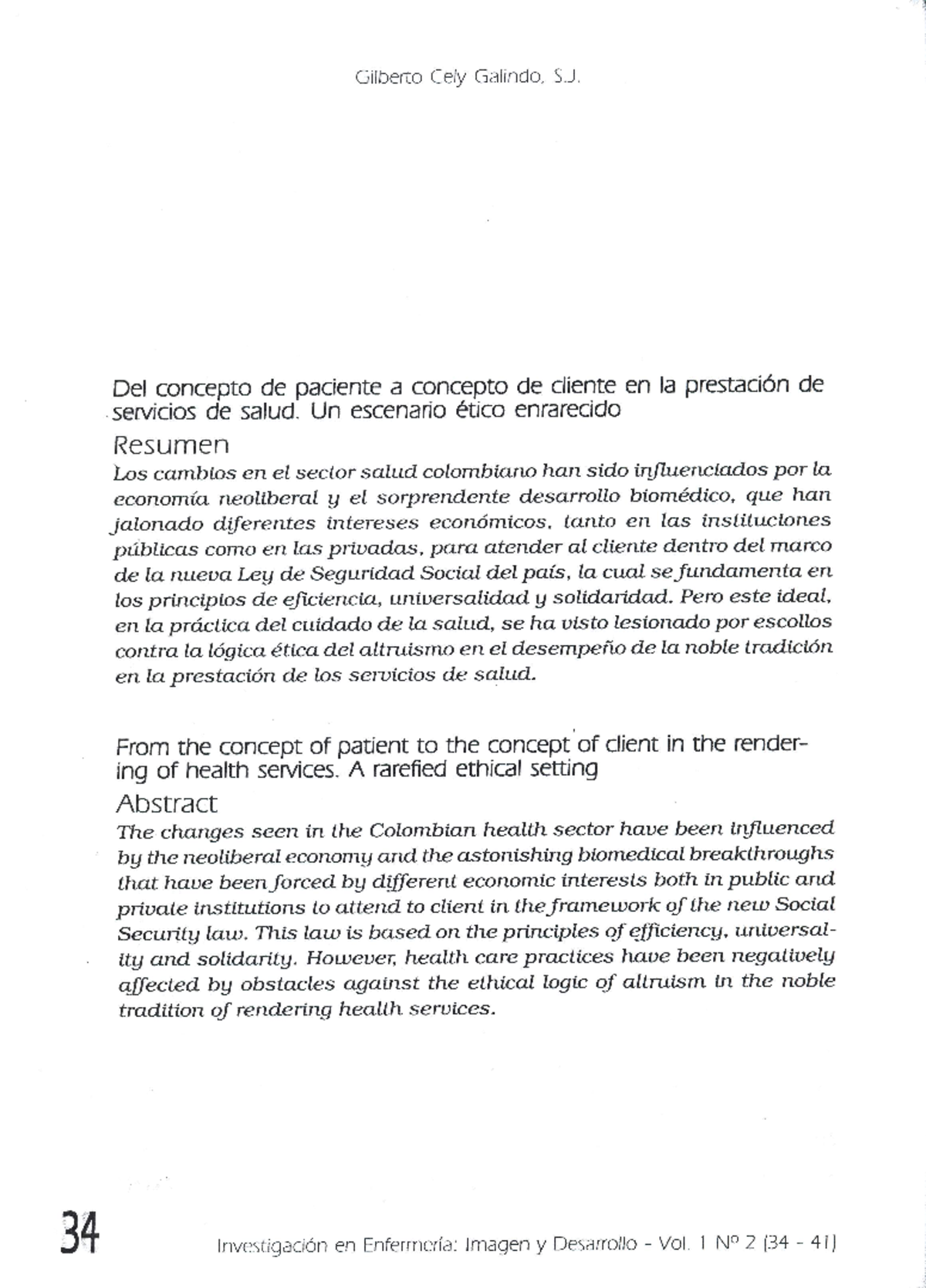 DEL Concepto DE Paciente A Cliente - Gilberto Cely Galindo, S. Del ...