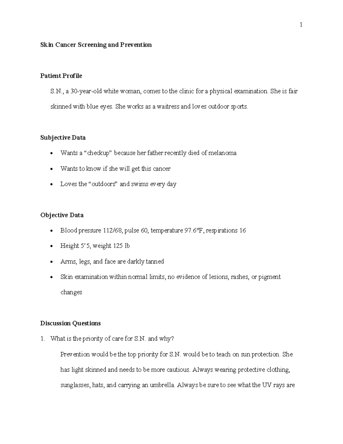 Skin problems case study 2 - Skin Cancer Screening and Prevention ...