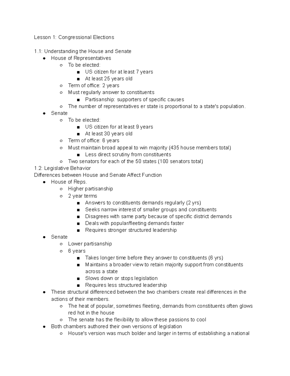 C963, section 3 notes - Lesson 1: Congressional Elections 1 ...