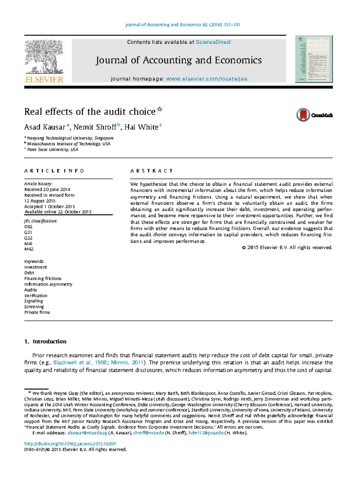 1. Real effects of the audit choice - Real effects of the audit choice ...