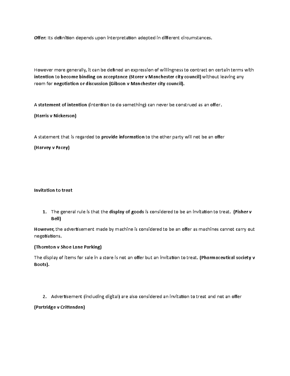 Offer and Acceptance My notes - Offer: Its definition depends upon ...