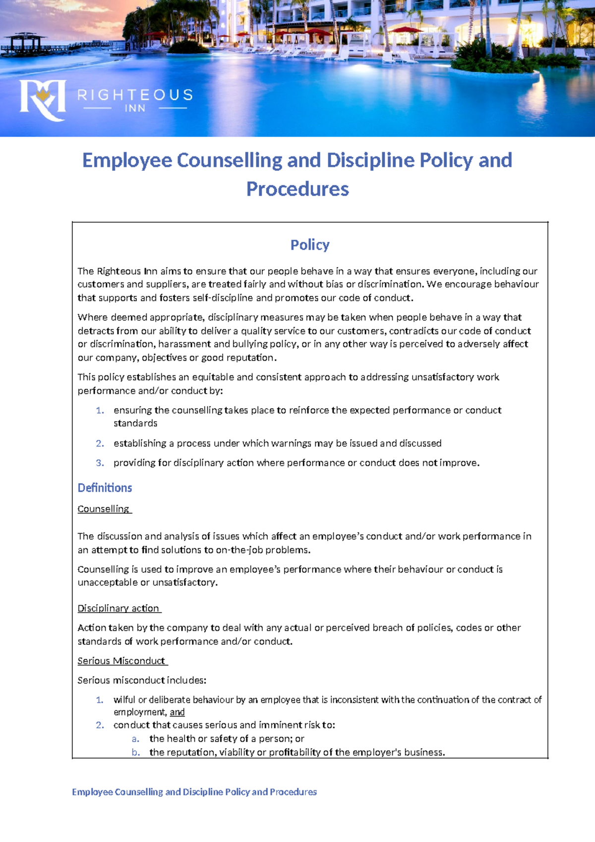 Righteous Inn - Employee Counselling and Discipline Policy and ...