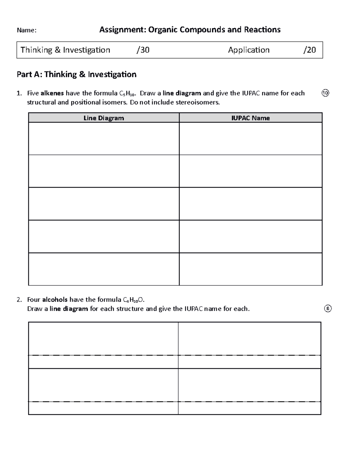 Organic Compounds and Reactions Assignment - Name: Assignment: Organic ...