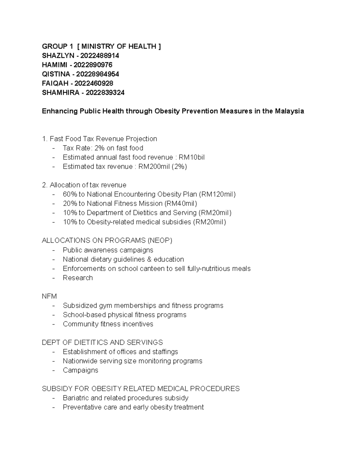 NEOP - draft of assignment 1 - GROUP 1 [ MINISTRY OF HEALTH ] SHAZLYN ...