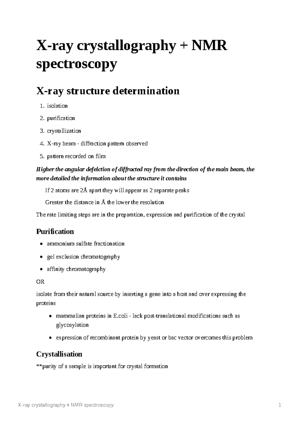 X-ray crystallogrpahy and NMR - X-ray crystallography + NMR ...