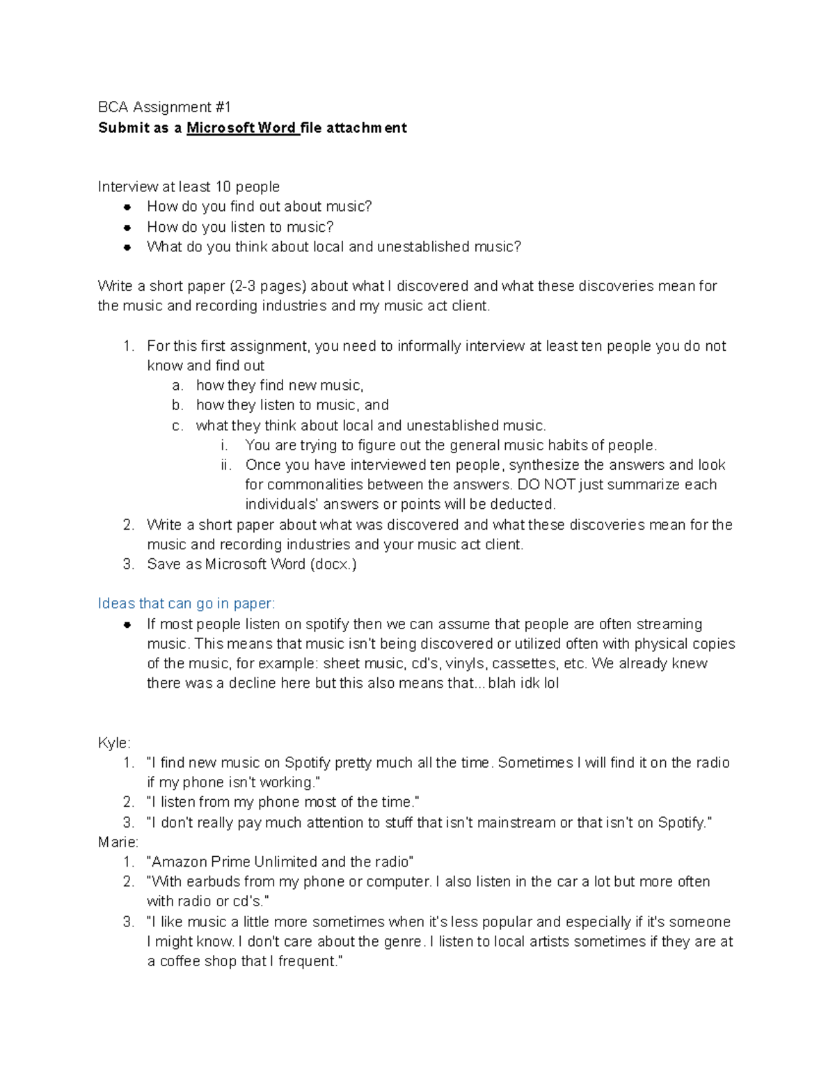 BCA Assignment #1 - work page - BCA Assignment # Submit as a Microsoft ...