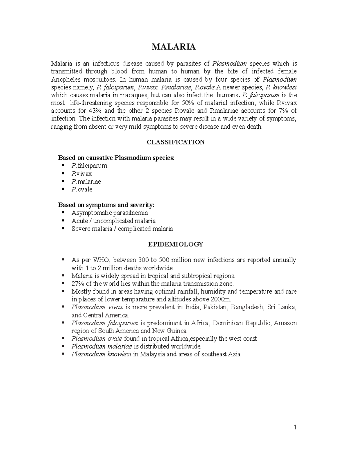 ANTI Malarial Drugs - introduction to malaria symptoms and ...