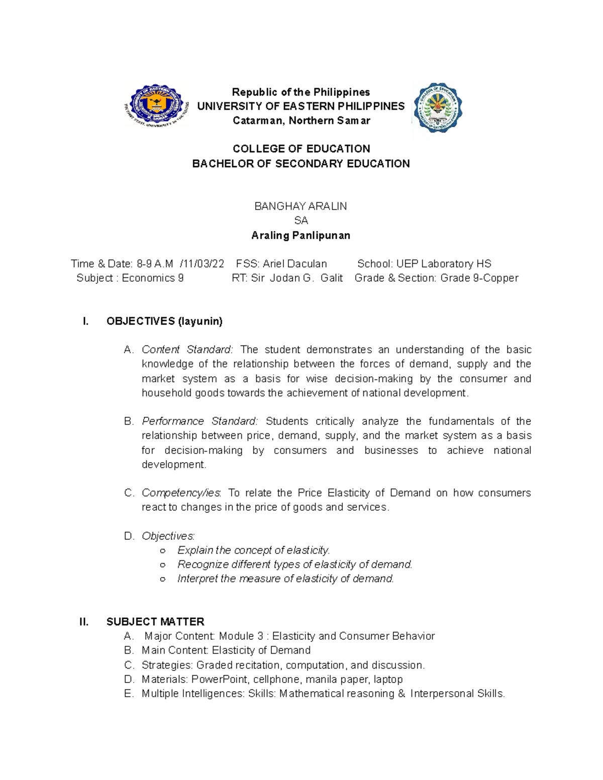 Ariel Daculan (DLP) Finale - Republic of the Philippines UNIVERSITY OF ...