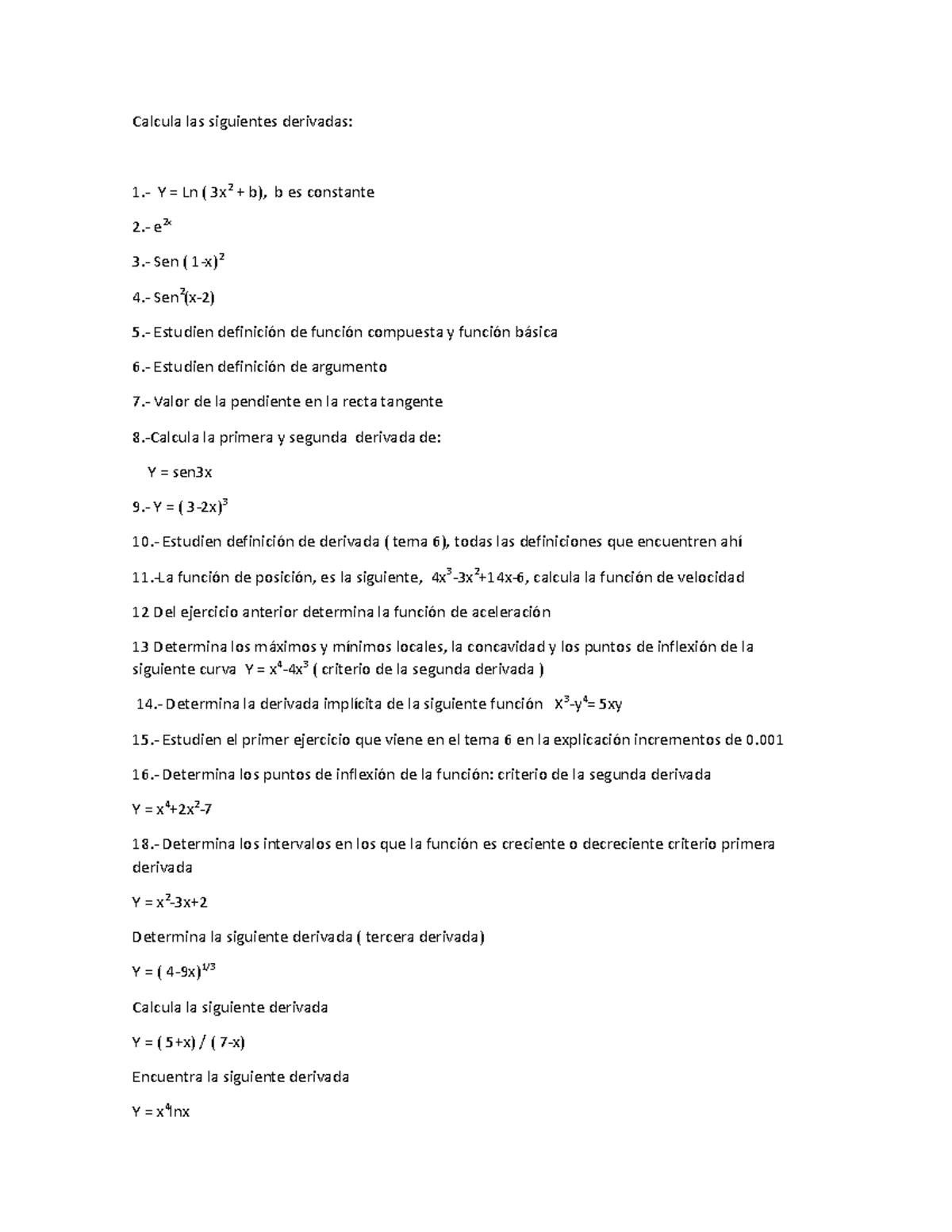 Gu%C3%ADa+2+b - sajwhhw - Calcula las siguientes derivadas: 1.- Y = Ln ...