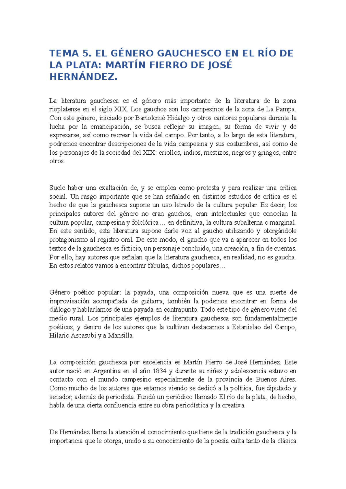 TEMA 5 - Tema 5 para la preparación del examen - TEMA 5. EL GÉNERO ...