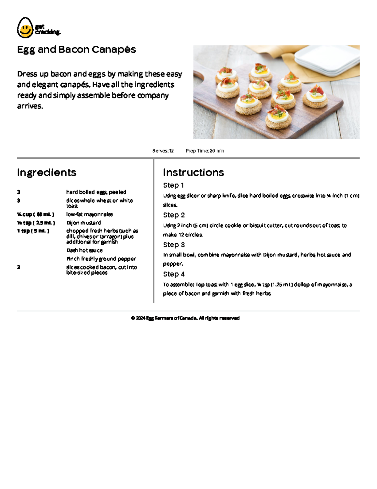 Egg & Bacon Canapés Recipe Get Cracking - Egg and Bacon Canapés Dress ...