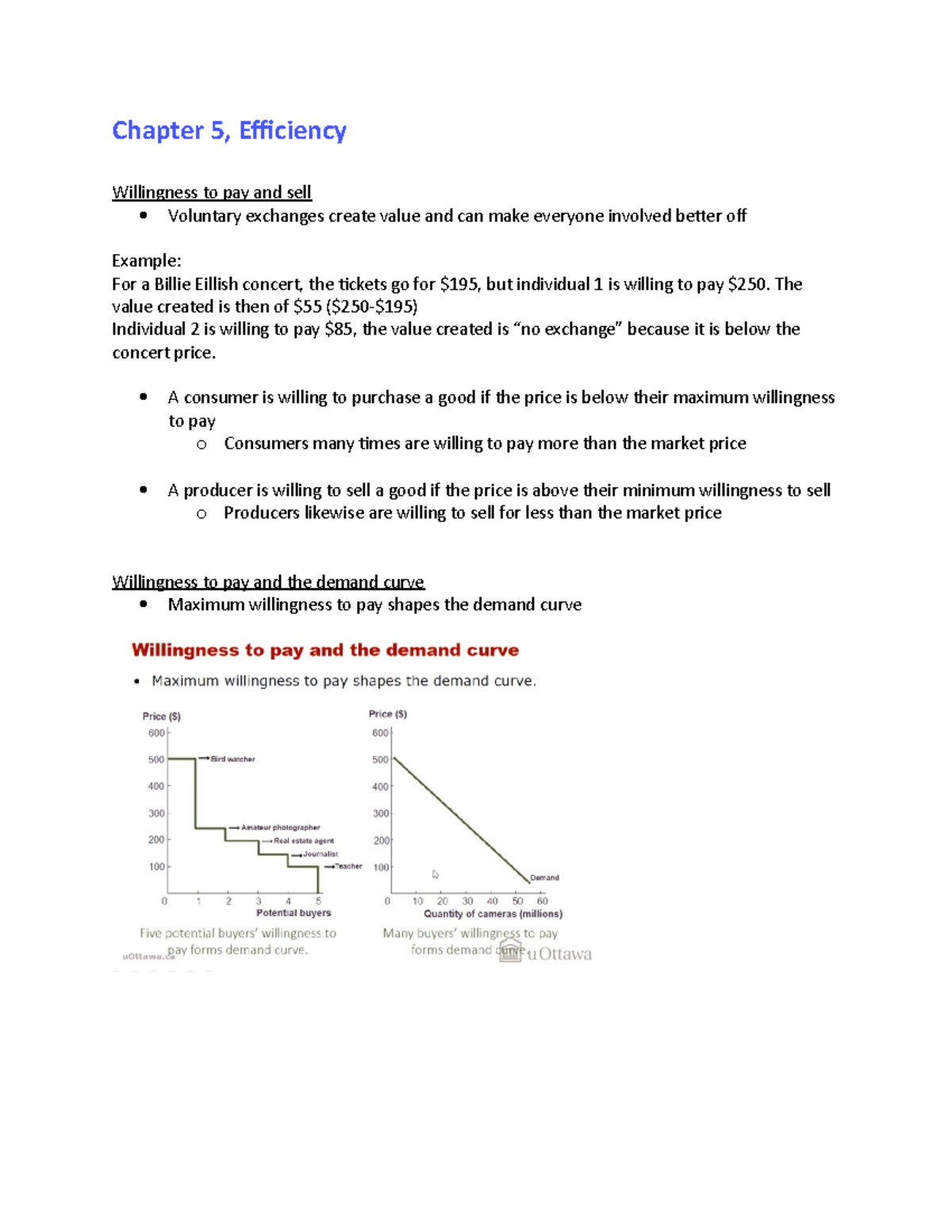 Microeconomics Chapter 5 - Chapter 5, Efficiency Willingness to pay and ...