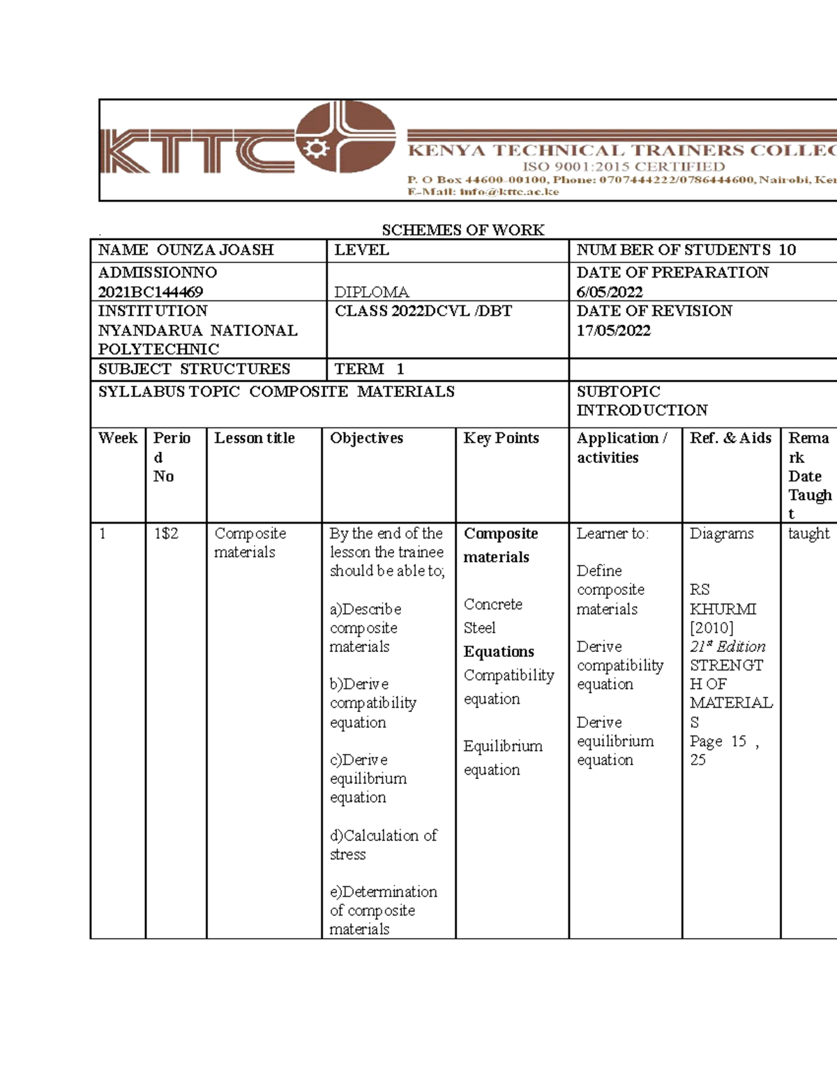 Lessonplan Thursday 2 - Sow - . SCHEMES OF WORK NAME OUNZA JOASH LEVEL ...