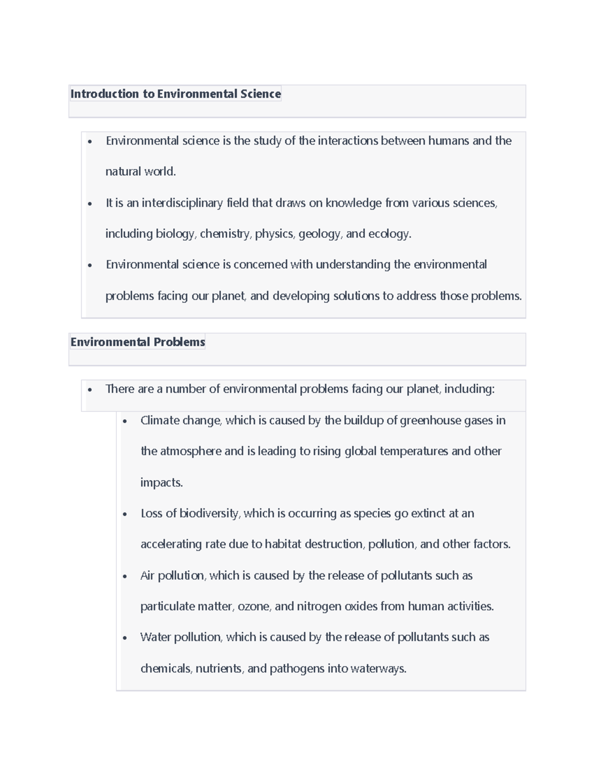 Environmental science notes 2 - Introduction to Environmental Science ...