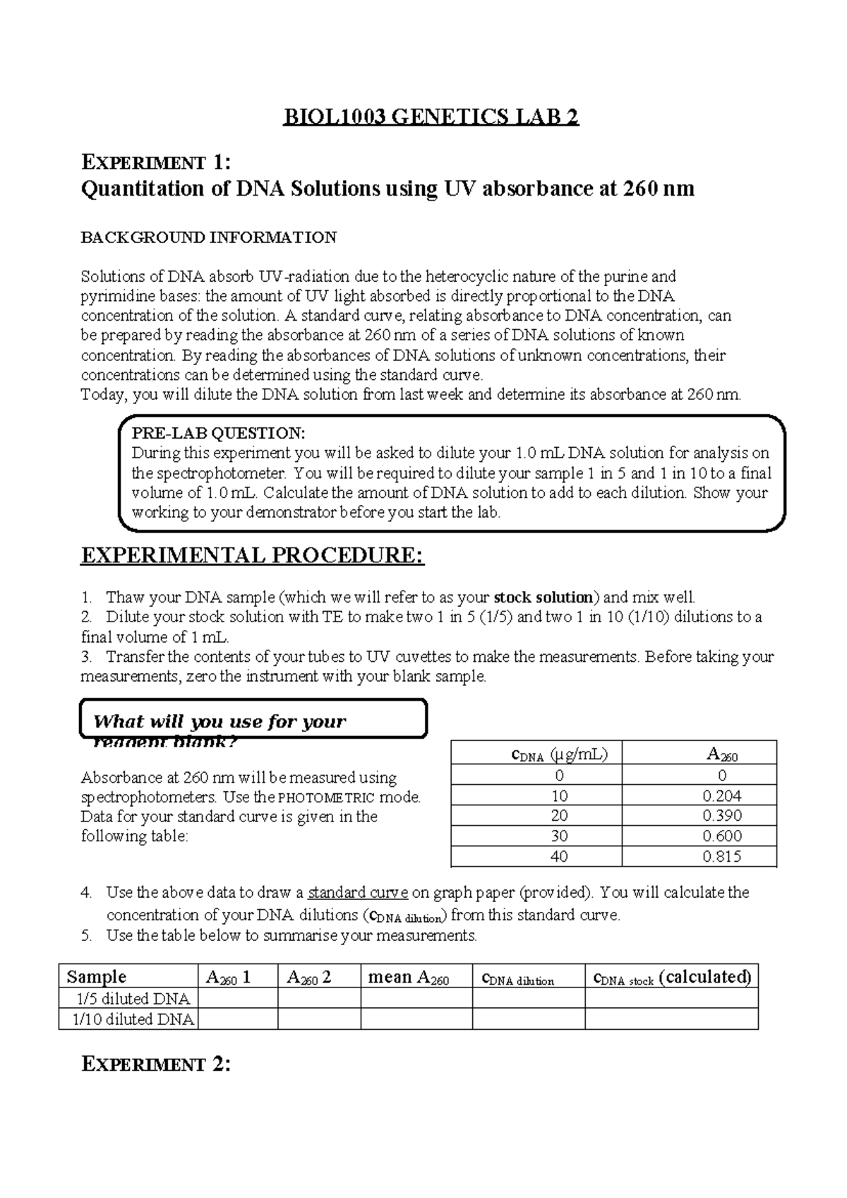 BIO Wk9 Lab - prac method - BIOL1003 GENETICS LAB 2 EXPERIMENT 1 ...