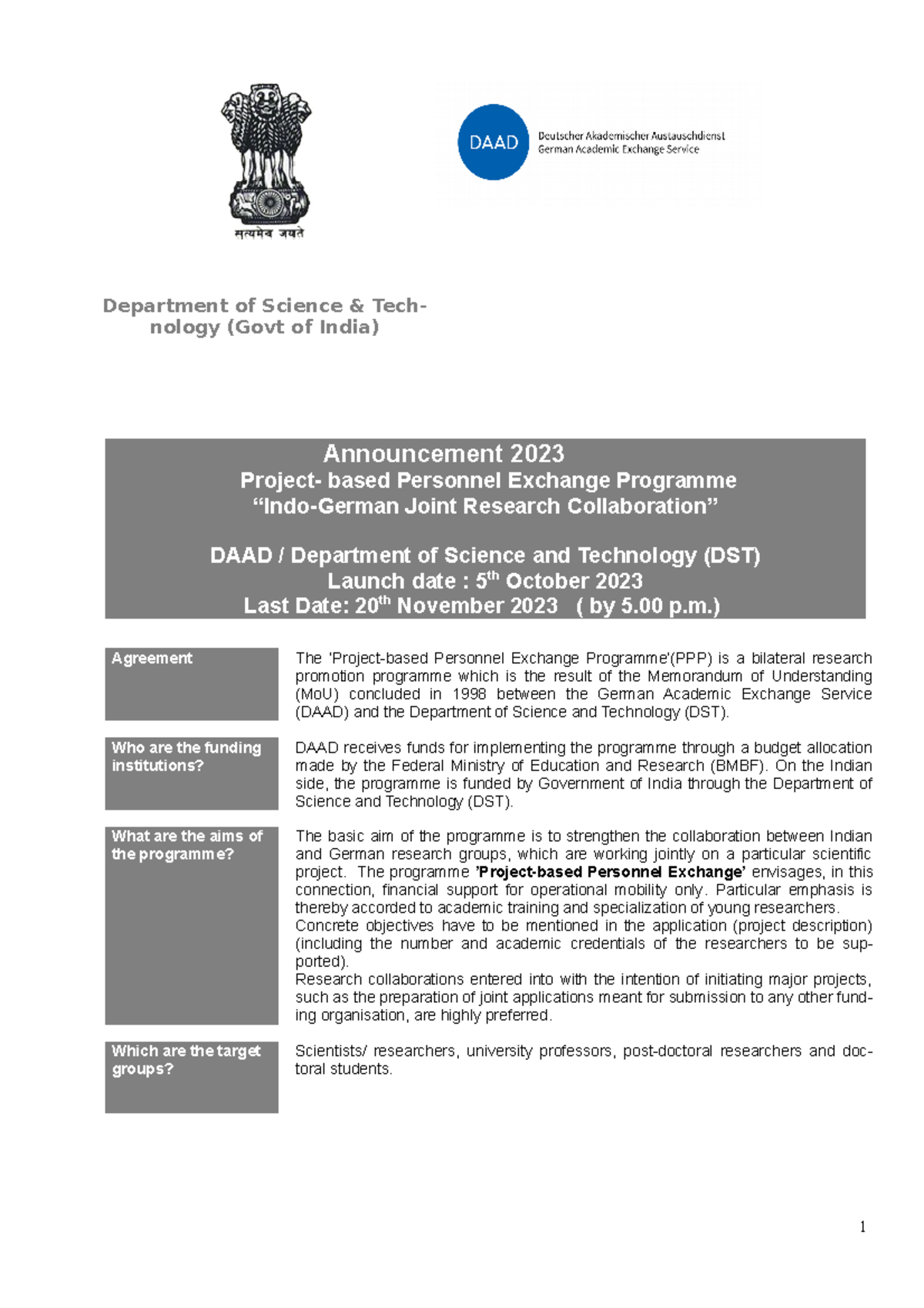 Scheme Id 2108 DST DAAD Call2023 - Department of Science & Tech- nology ...