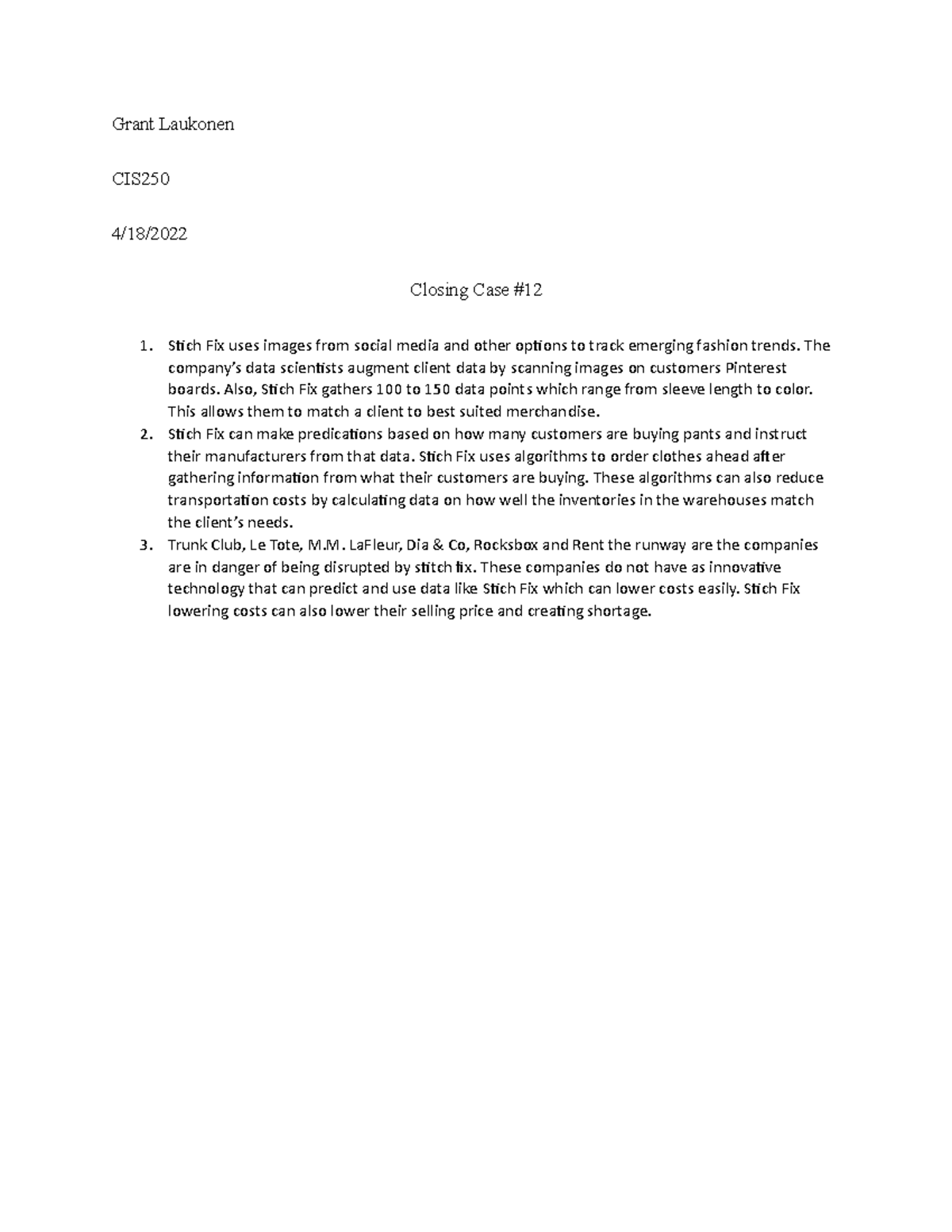 GL Closing Case#5 - Grant Laukonen CIS 4/18/ Closing Case Stich Fix ...