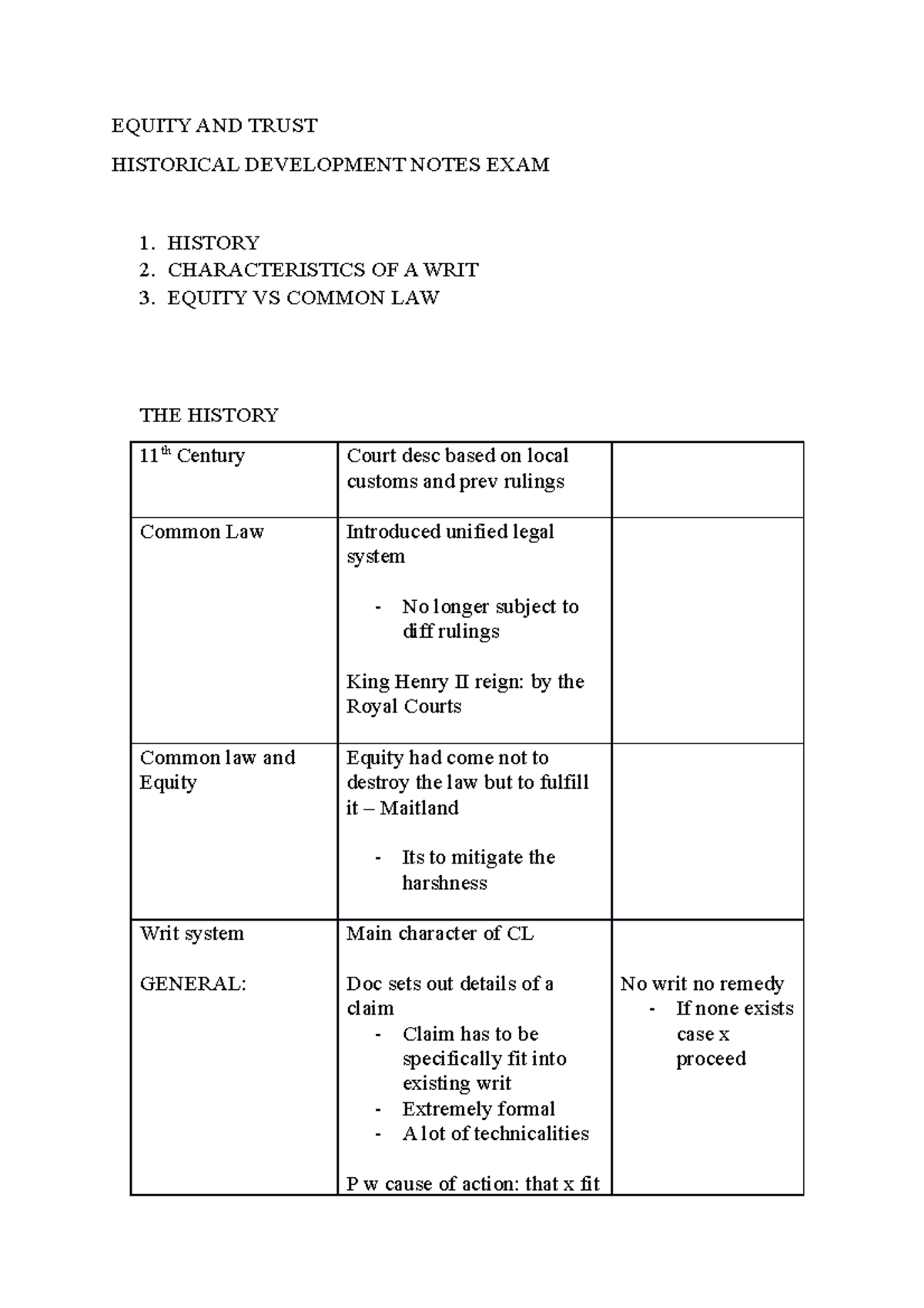 Equity AND Trust TEST Notes - EQUITY AND TRUST HISTORICAL DEVELOPMENT ...
