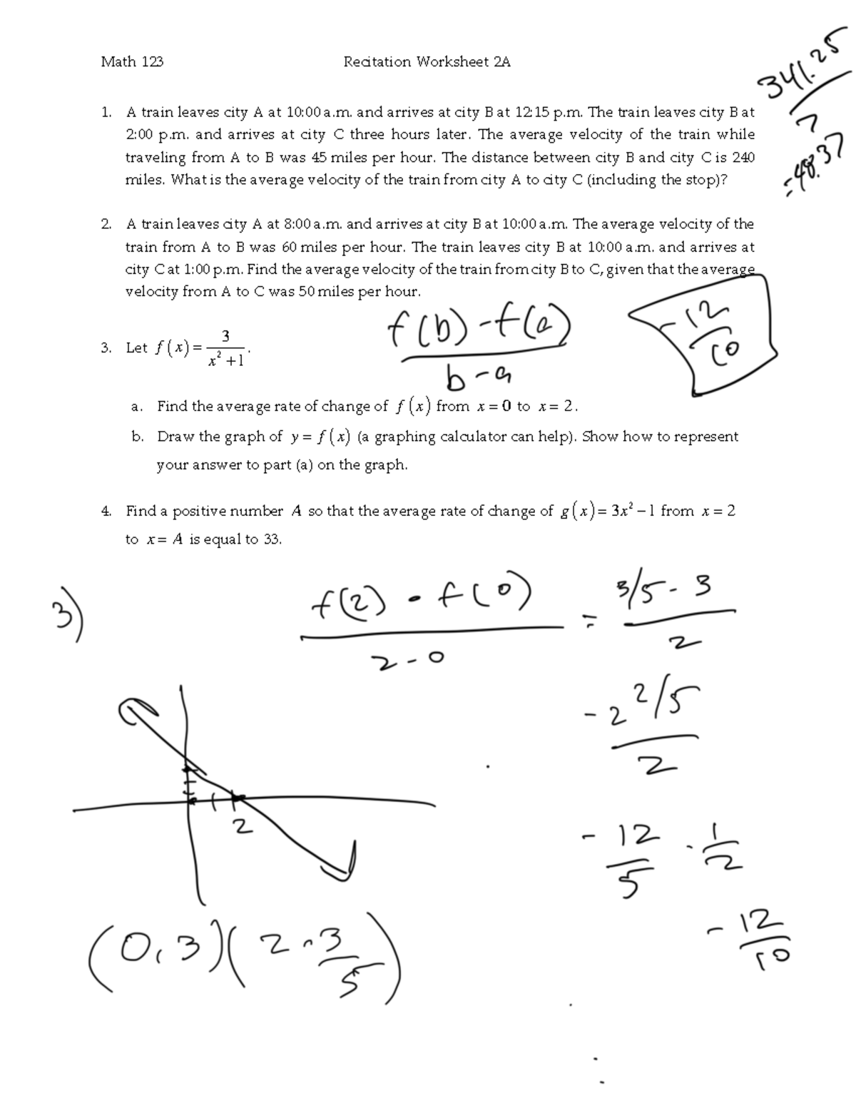 Recitation 2A math 123 - Math 123 Recitation Worksheet 2A A train ...
