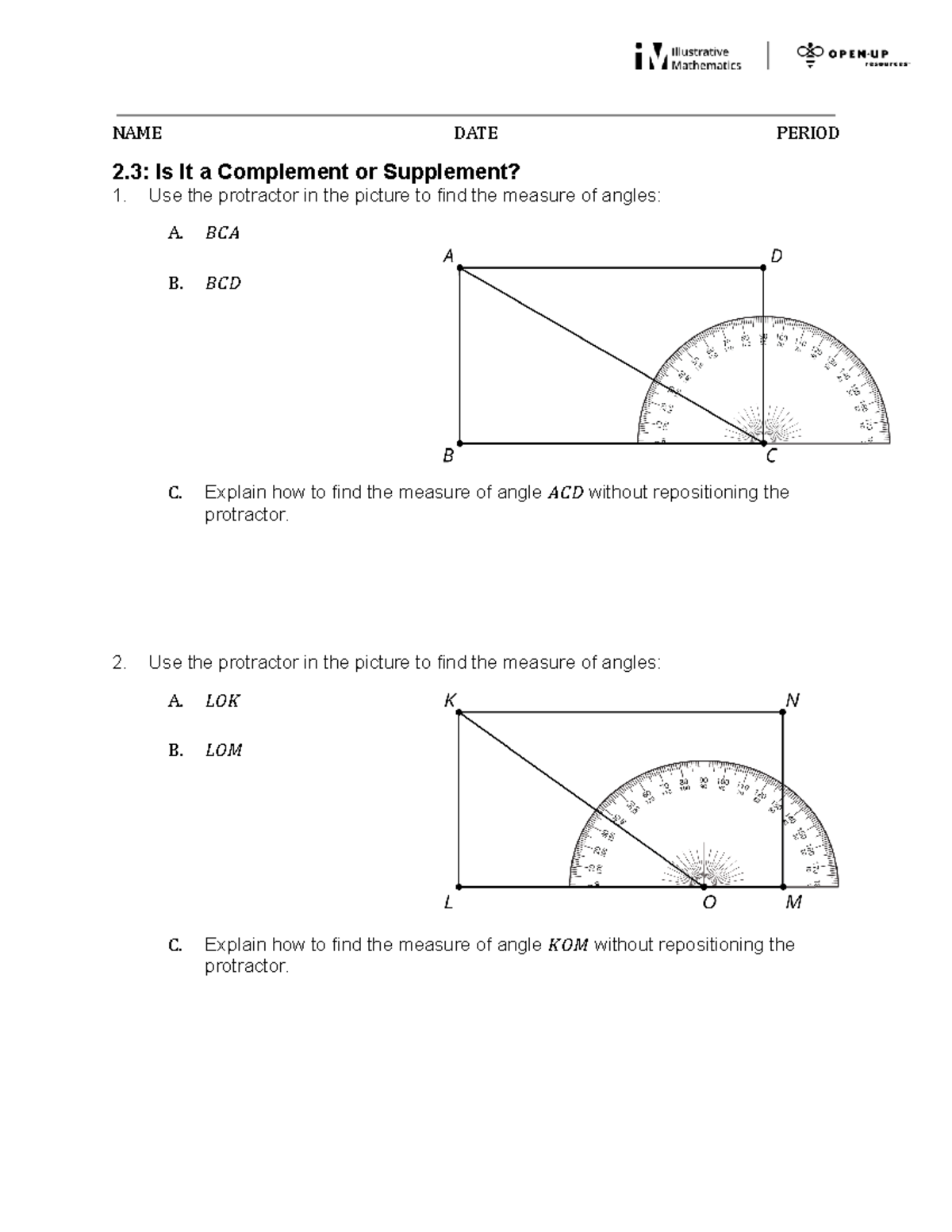 Angles Packet (from L2-4) - 2: Is It a Complement or Supplement? Use ...