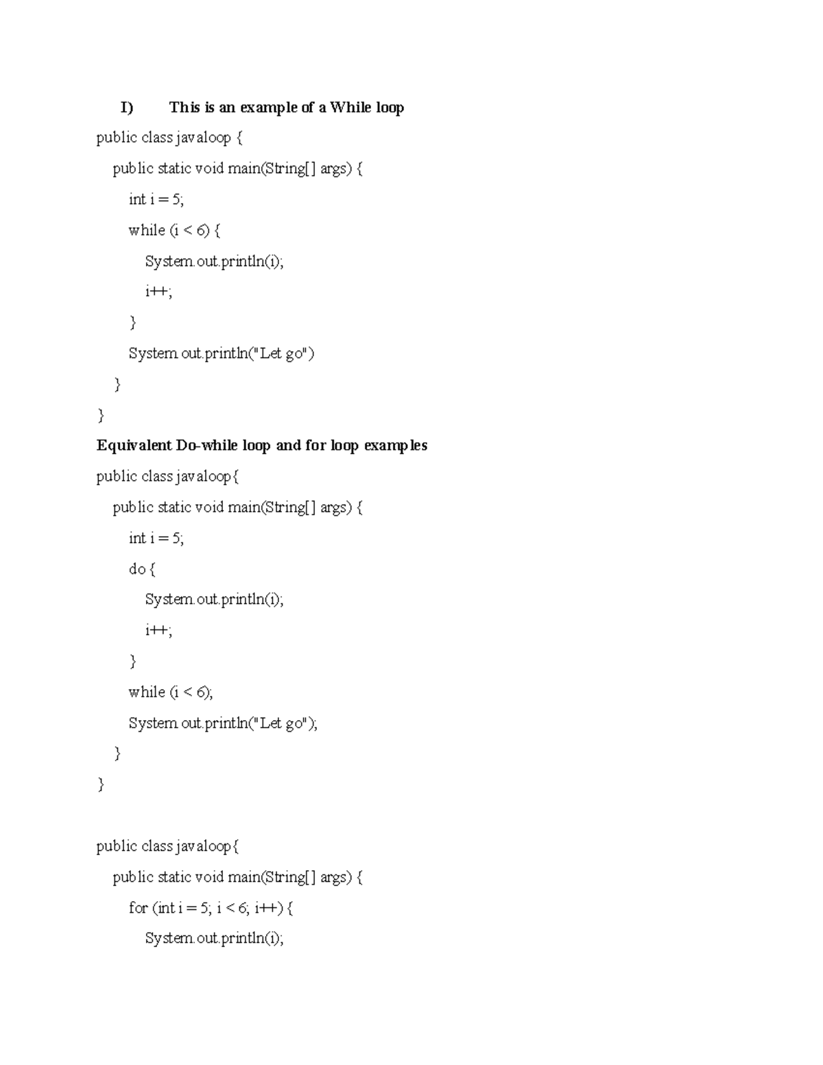 CS 1102 Discussion 2 for the programming 1 course - I) This is an example of a While loop public ...