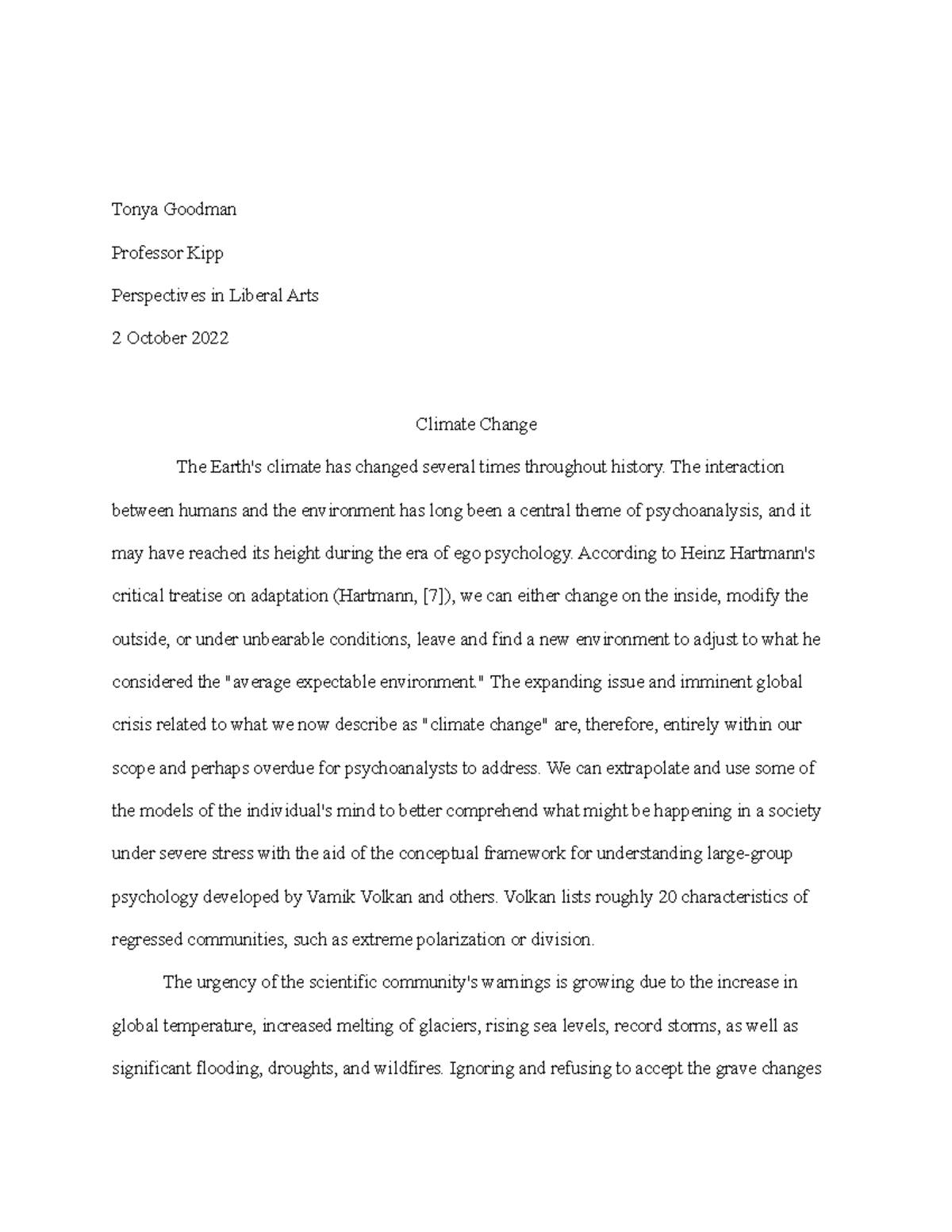 Climate Change draft - Tonya Goodman Professor Kipp Perspectives in ...