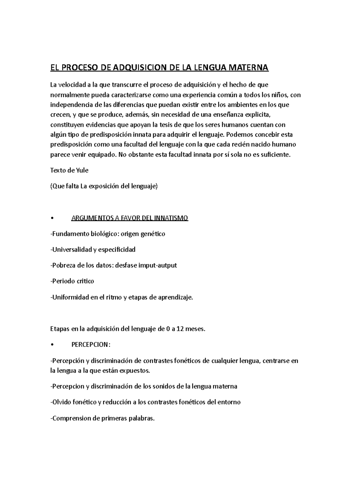 Proceso de adquisicion de la lengua materna - EL PROCESO DE ADQUISICION ...