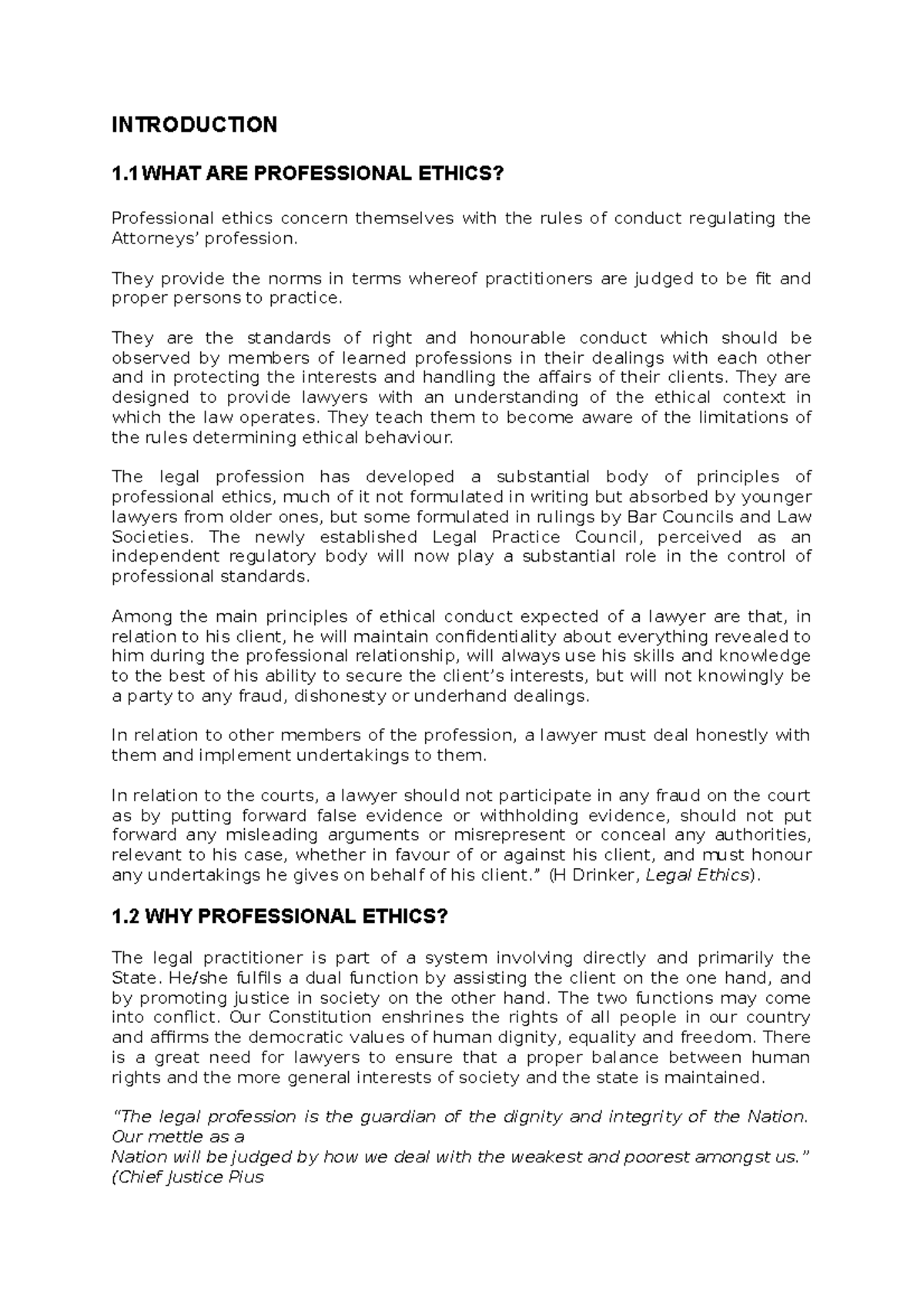 RPK 210 Introduction Ethics - INTRODUCTION 1 ARE PROFESSIONAL ETHICS ...