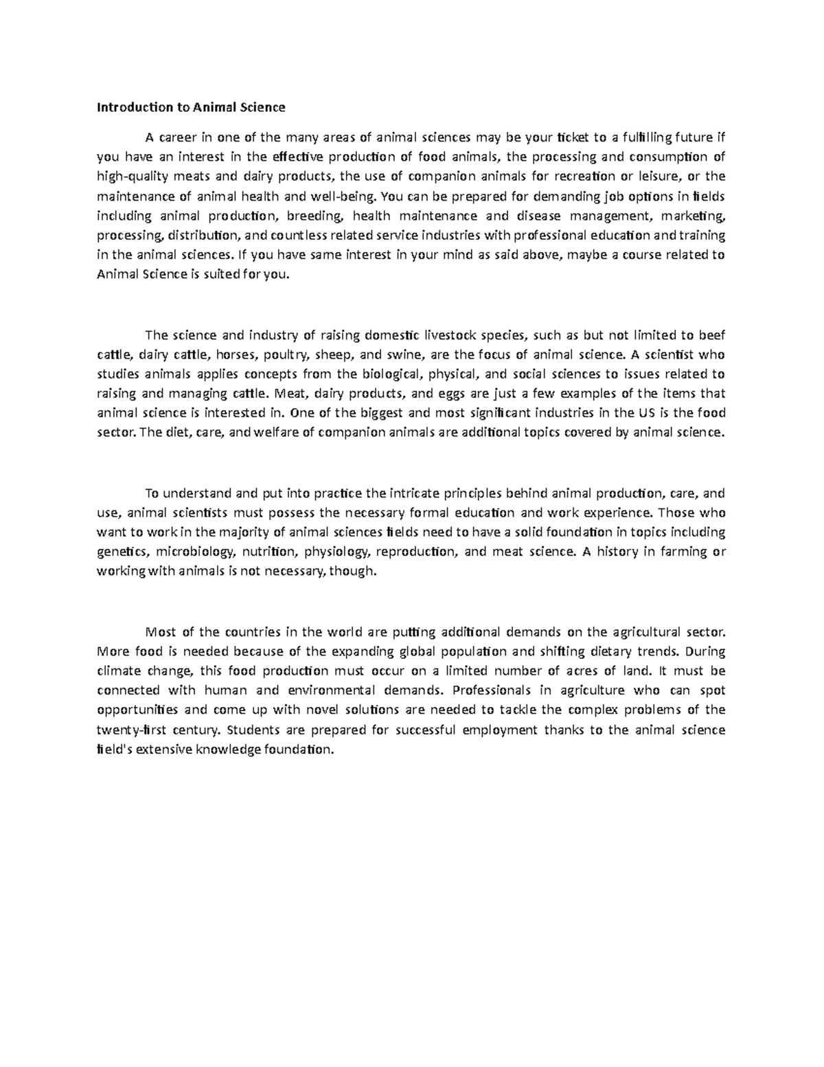 Introduction to Animal Science - You can be prepared for demanding job ...