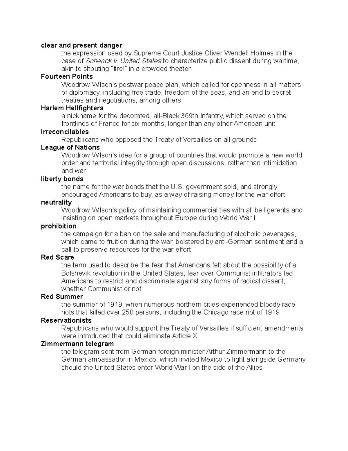 US History Chapter 23 Vocab - clear and present danger the expression ...