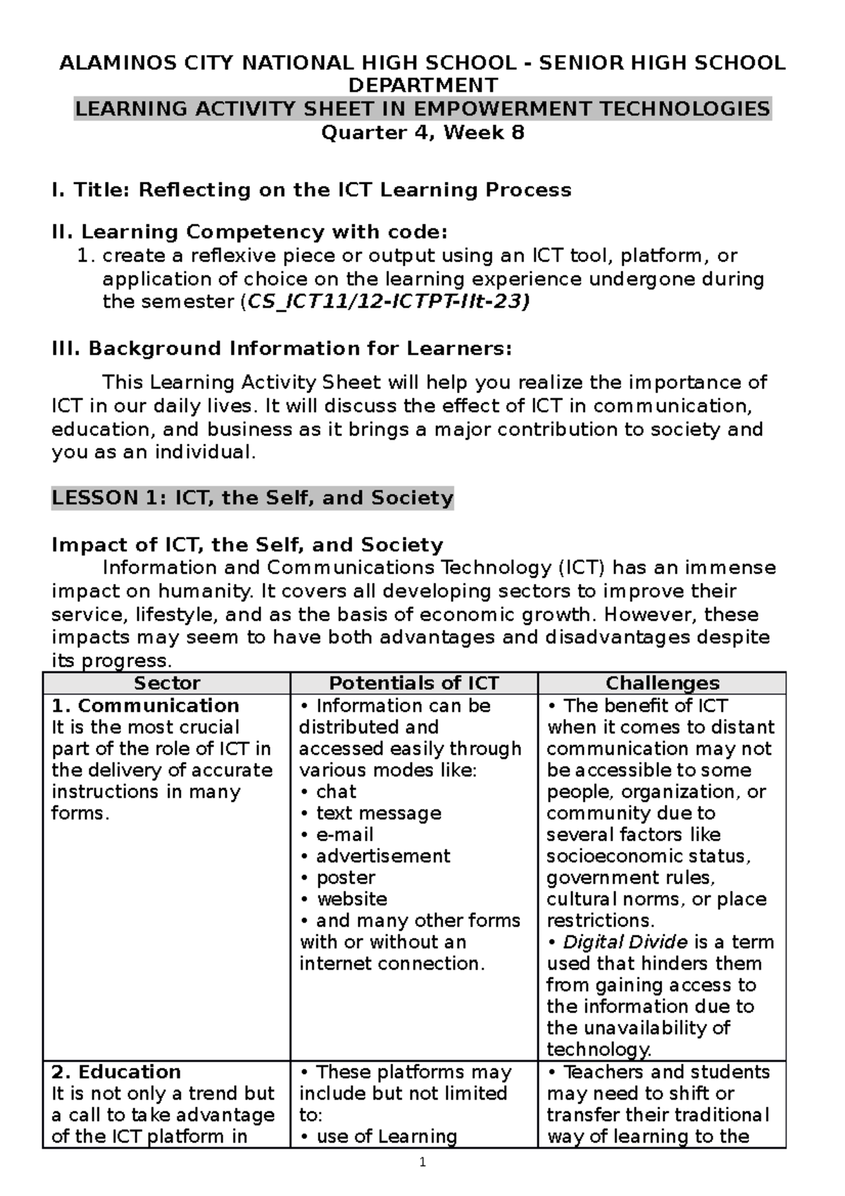 Q4 Emptech LAS Week 8 - Q4-Week 8 Empowerment Technologies - ALAMINOS ...