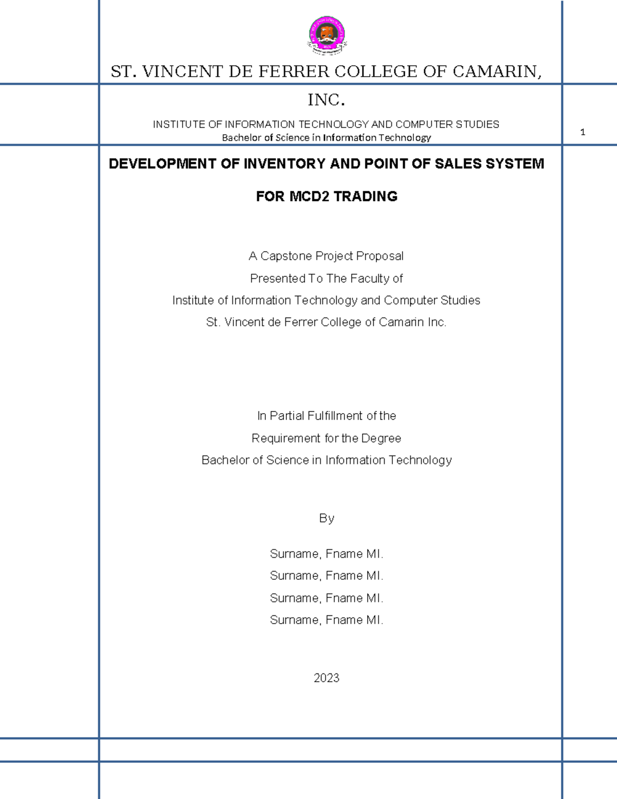 Capstone Format Template ( Sample-DOCU-SVFC-1) - 1 INC. INSTITUTE OF ...
