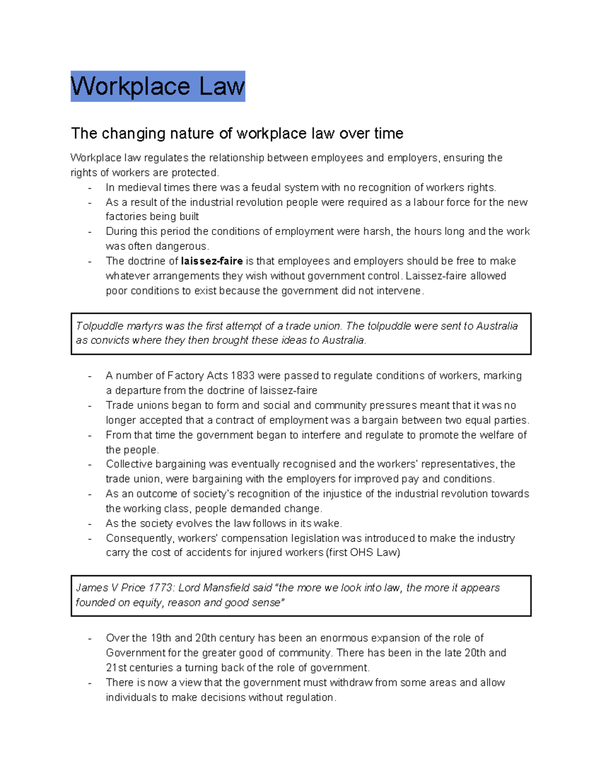 Legal Workplace Notes - Workplace Law The changing nature of workplace ...