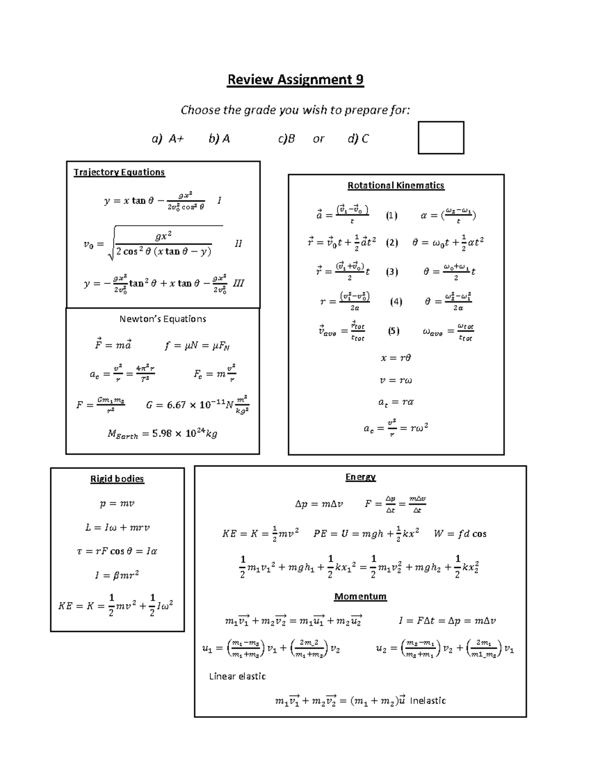 Assignment 9 - nope - Review Assignment 9 Choose the grade you wish to prepare for: a) A+ b) A c ...