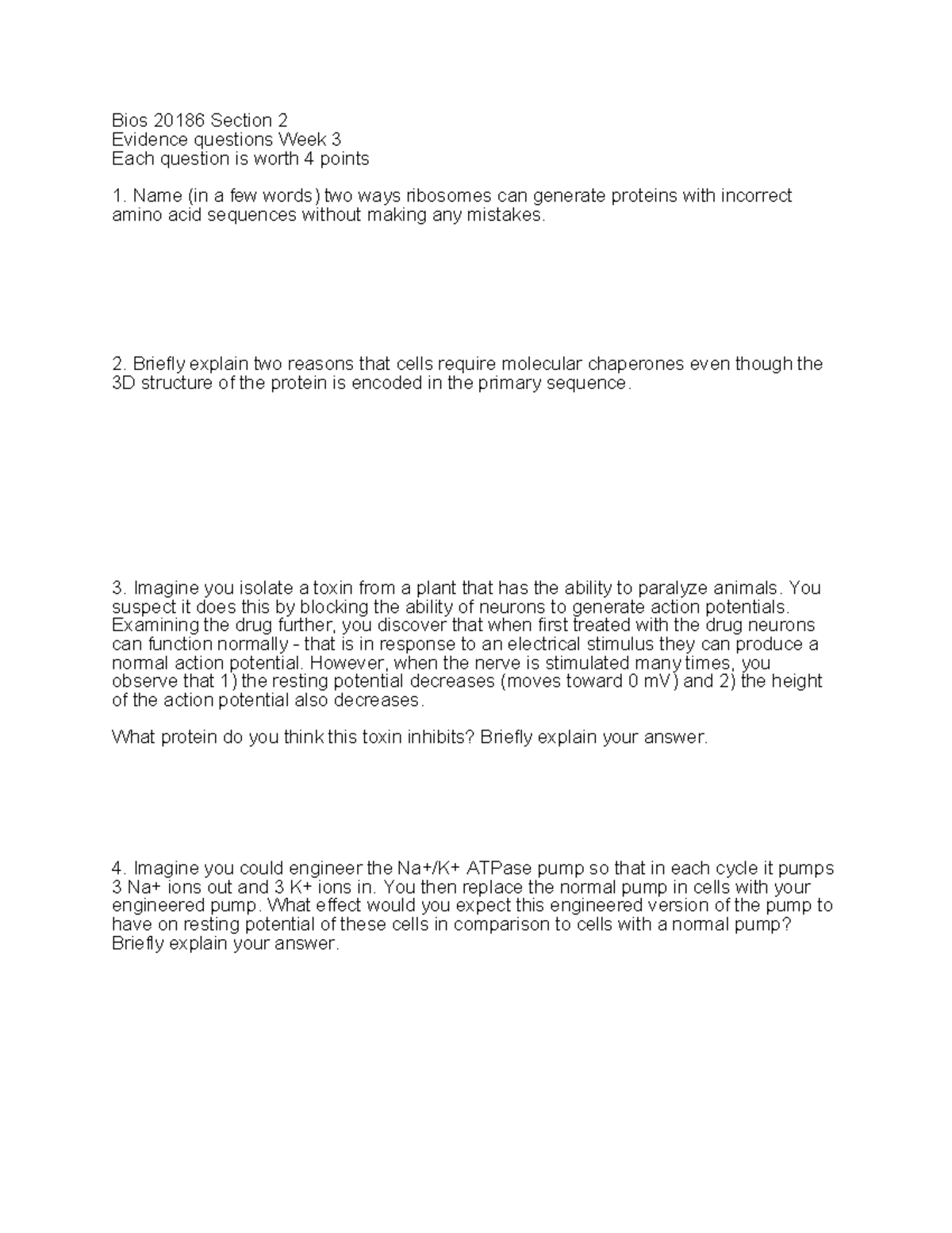 Week 3 EQ - weekly practice - Bios 20186 Section 2 Evidence questions ...