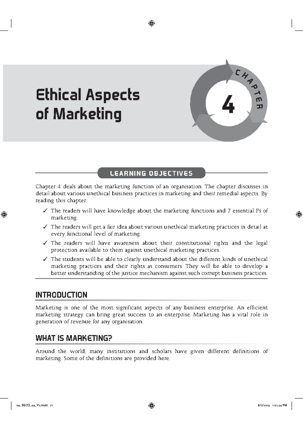 Ethics in Marketing - C H A P T E R L E A R NING OBJECTIVES Chapter 4 ...
